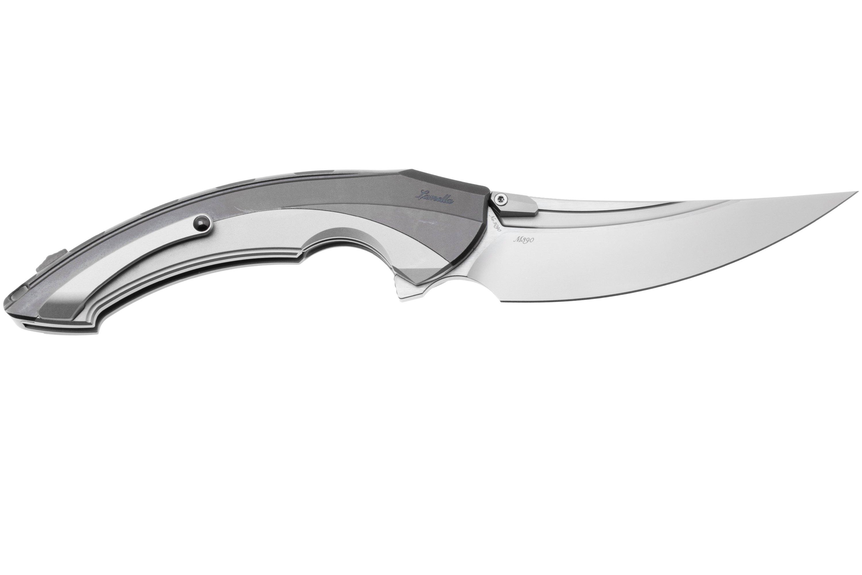 Rike Knife Lamella Bead Blasted Böhler M390, Dark Grey Titanium Handle ...