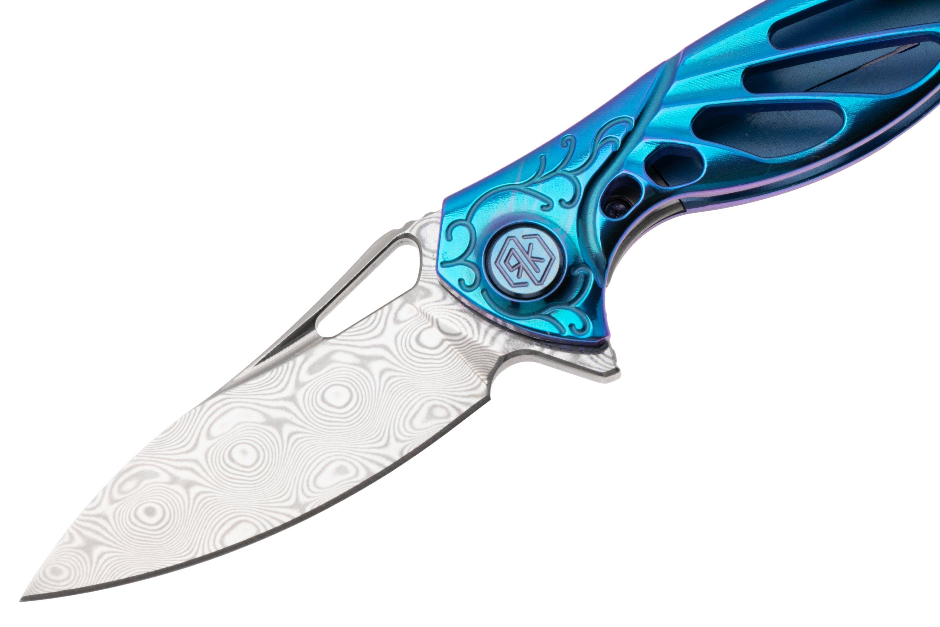 Rike Mini Hummingbird pocket knife damascus, blue | Advantageously ...