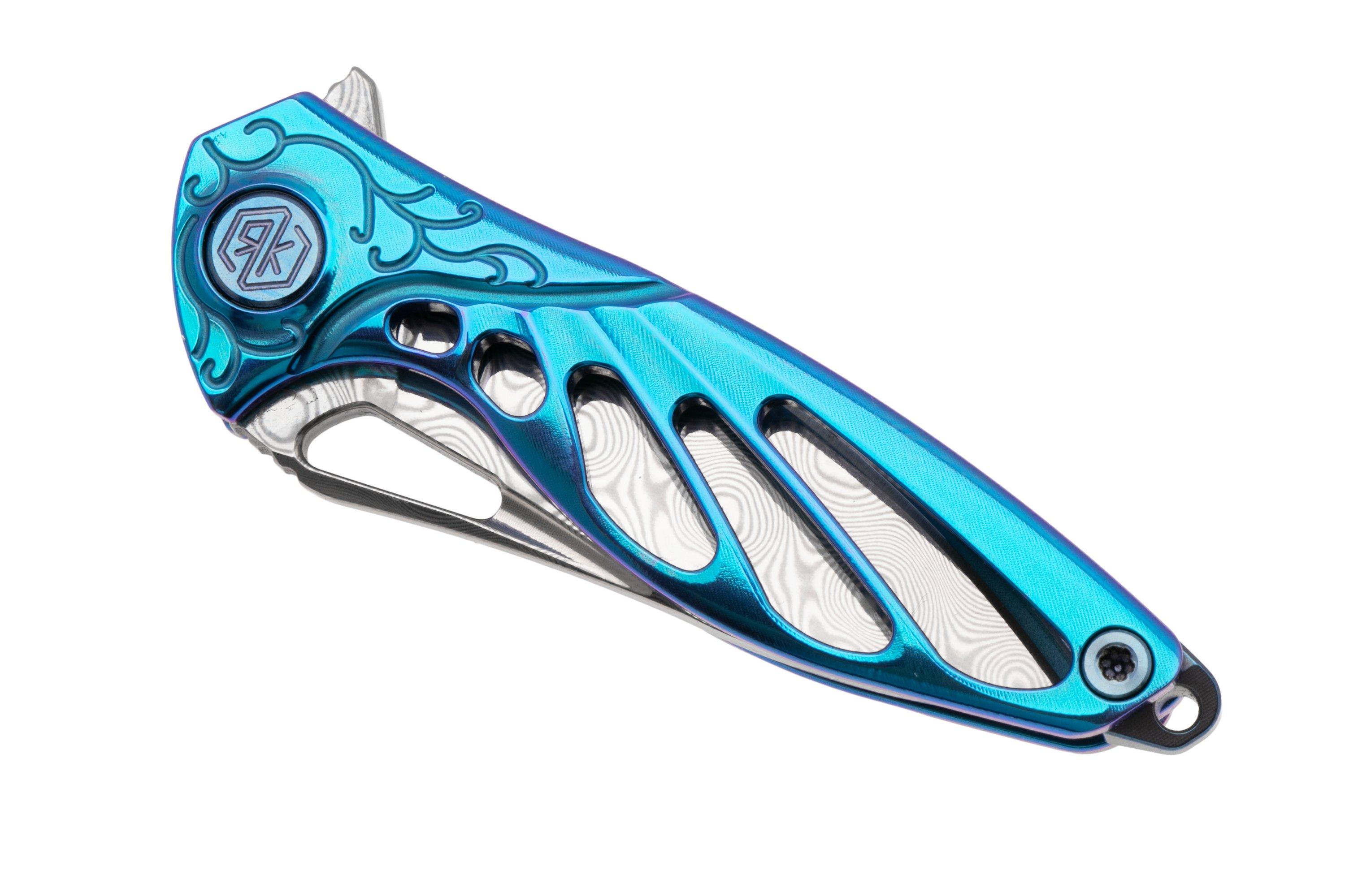 Rike Mini Hummingbird pocket knife damascus, blue | Advantageously ...