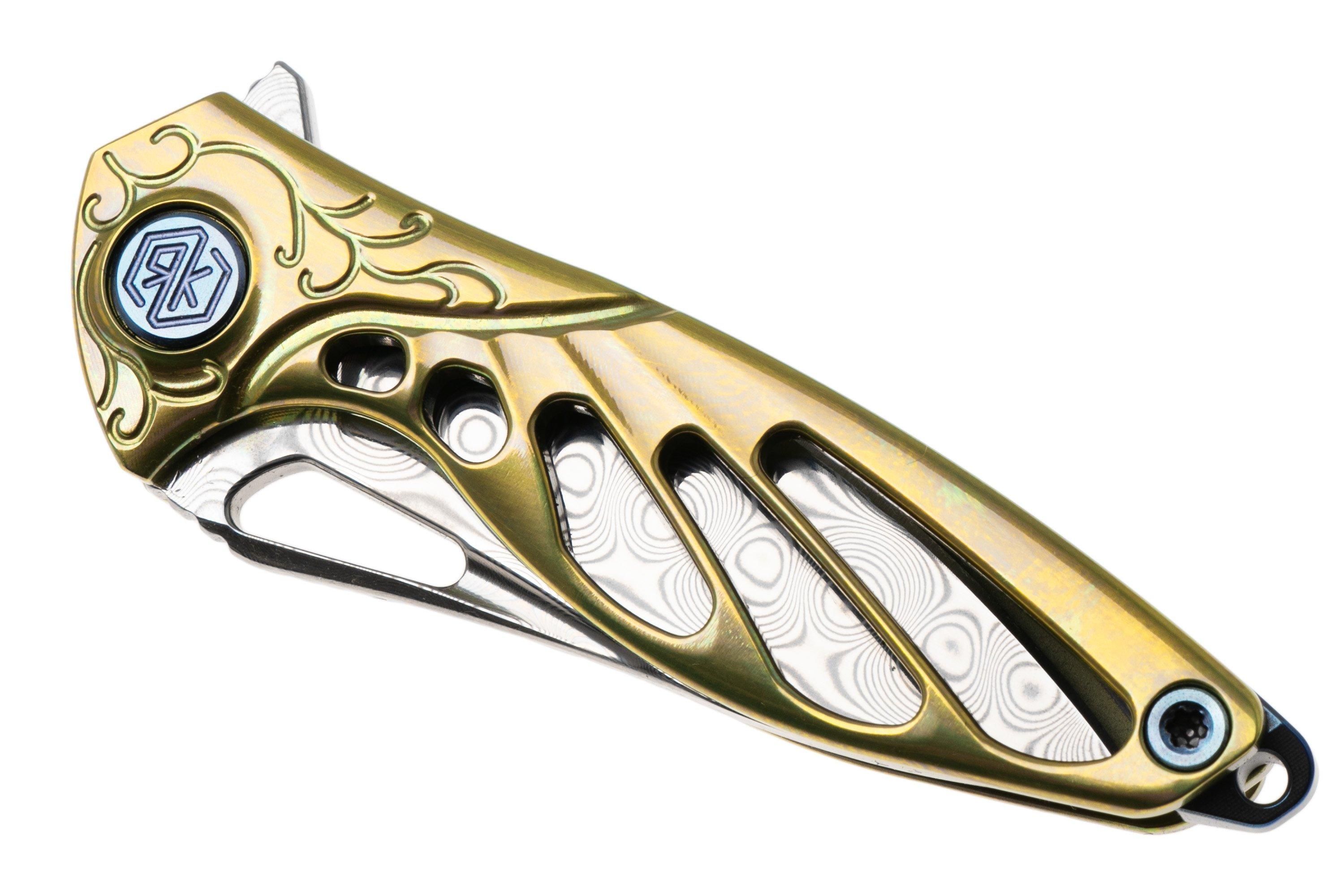 Rike Mini Hummingbird pocket knife damascus, gold | Advantageously ...