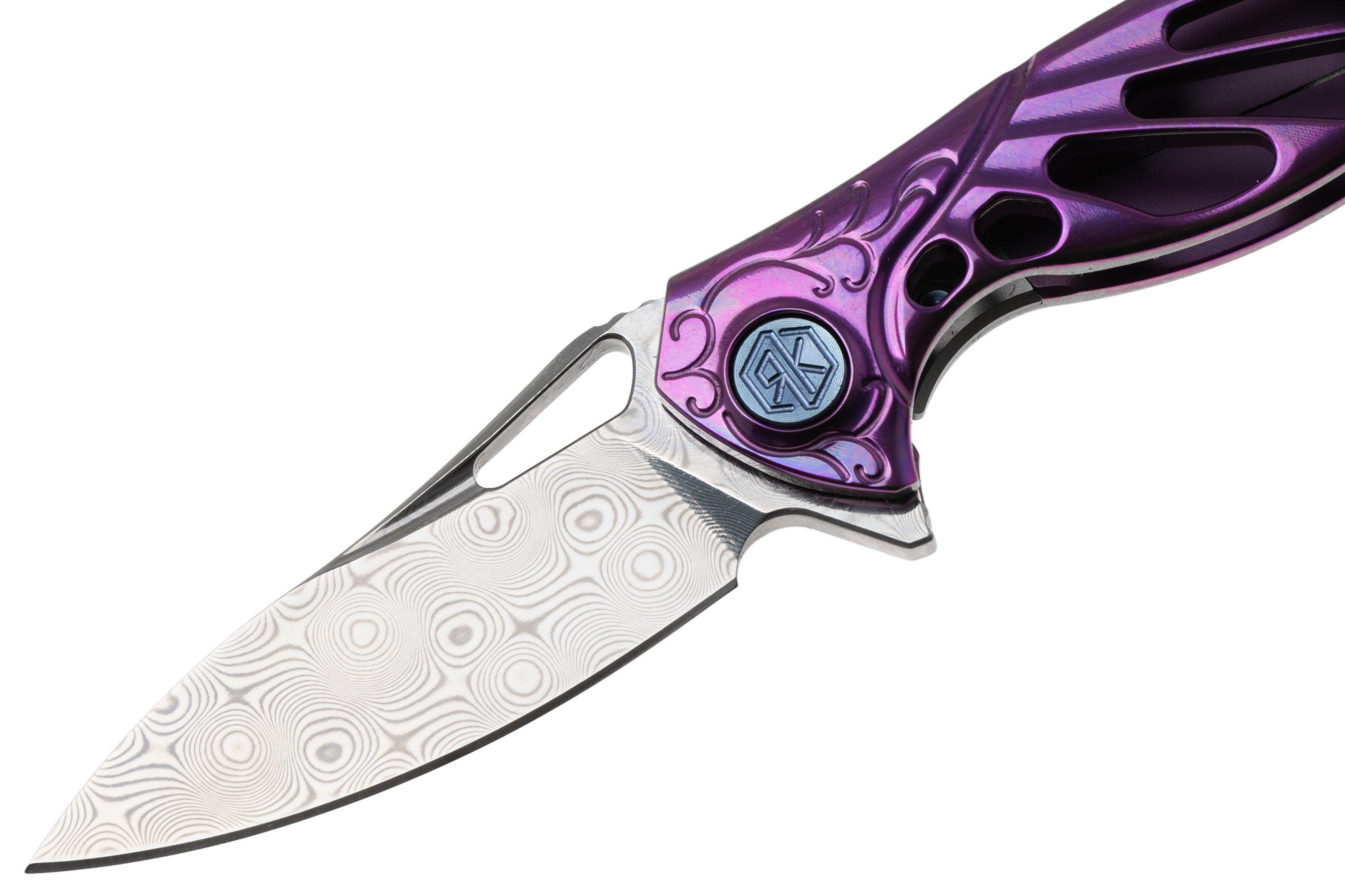 Rike Mini Hummingbird pocket knife damascus, purple | Advantageously ...