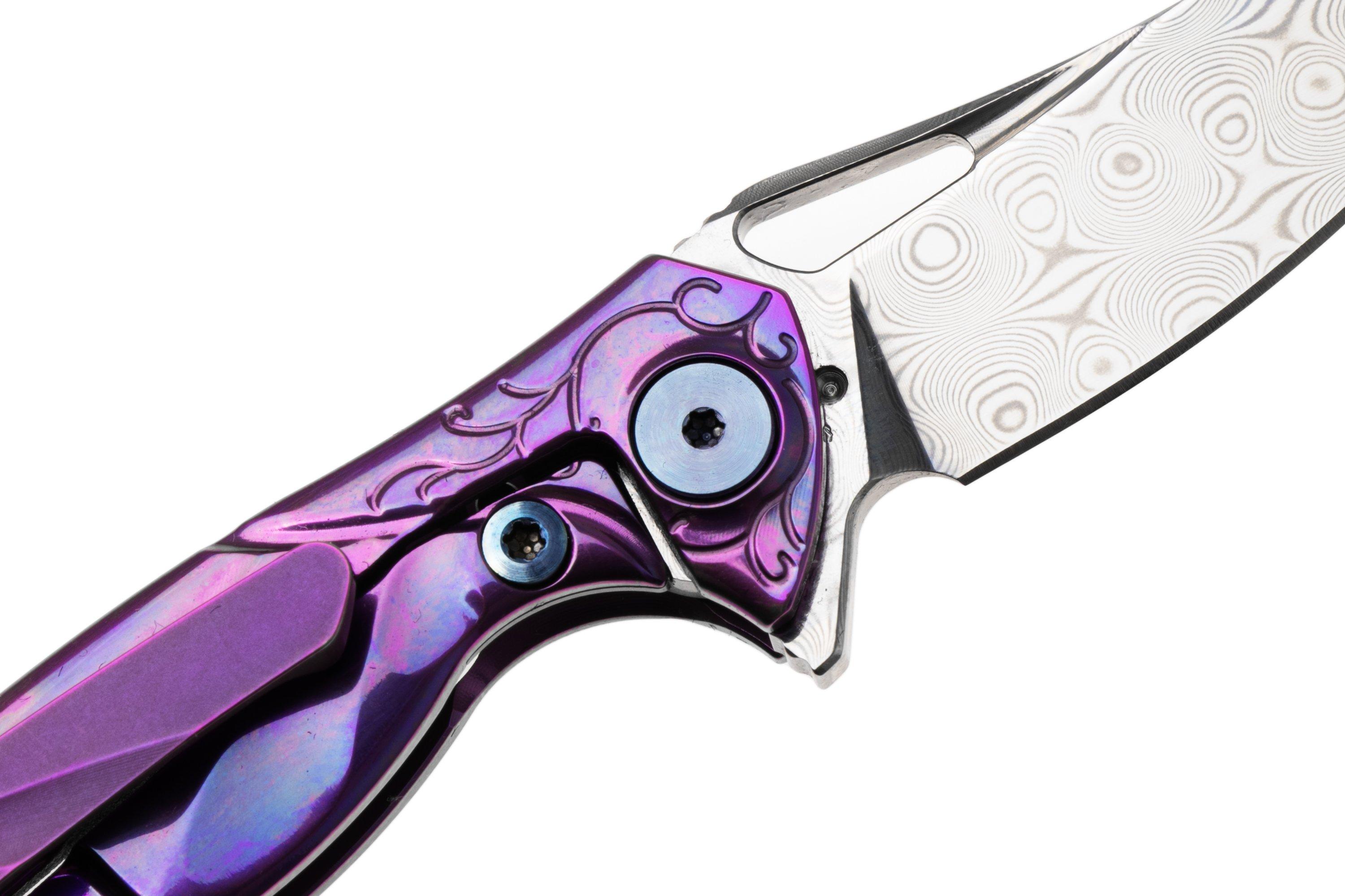 Rike Mini Hummingbird pocket knife damascus, purple | Advantageously ...