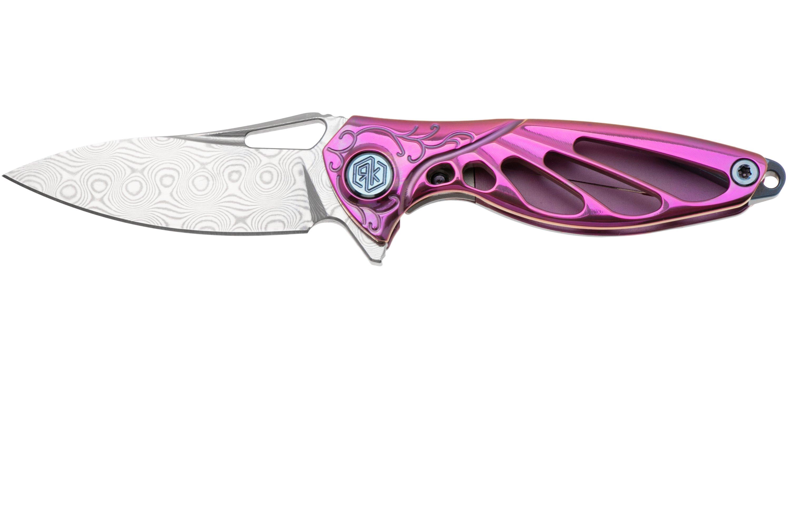 Rike Mini Hummingbird pocket knife damascus, pink | Advantageously ...