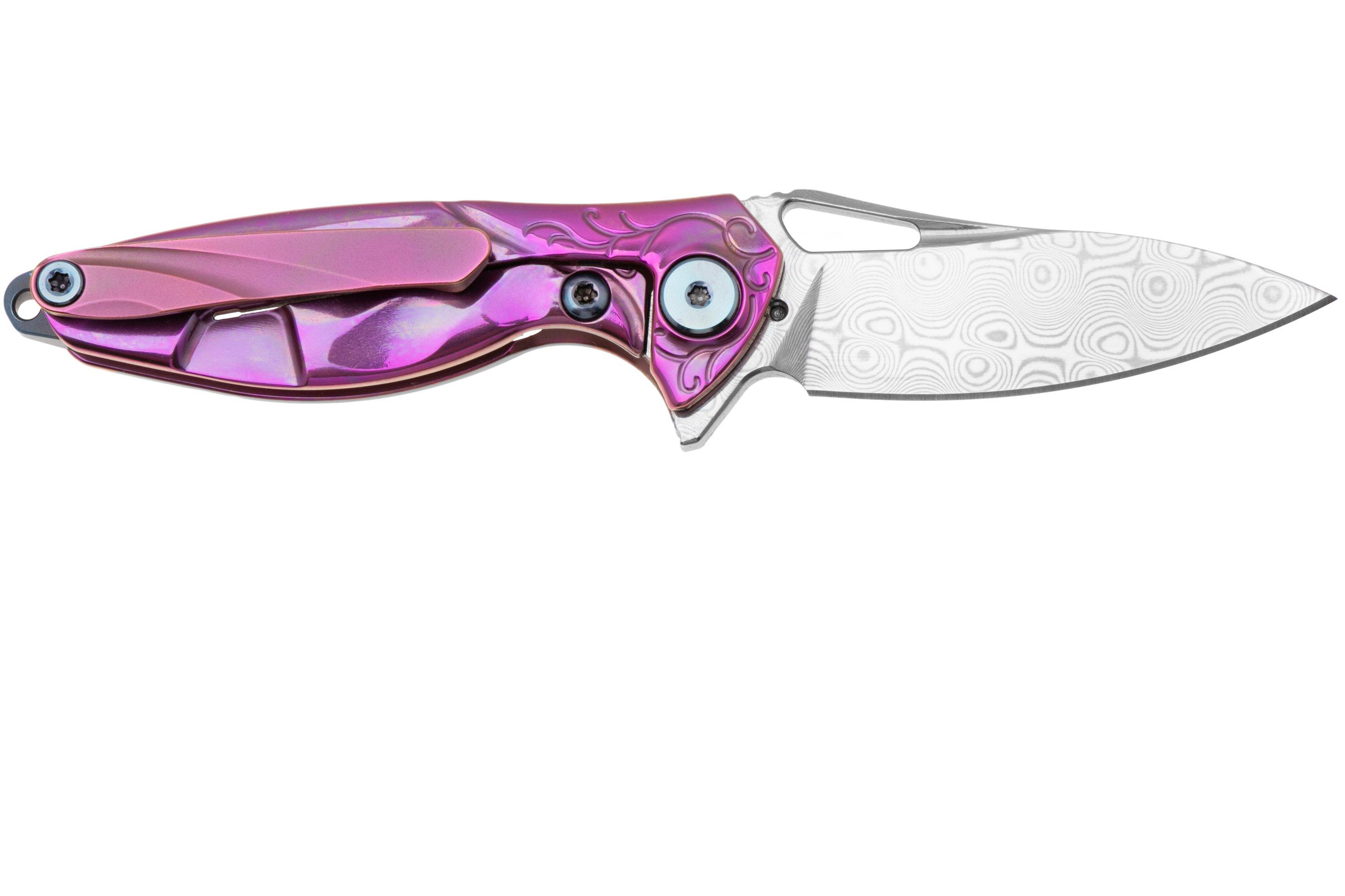 Rike Mini Hummingbird pocket knife damascus, pink | Advantageously ...