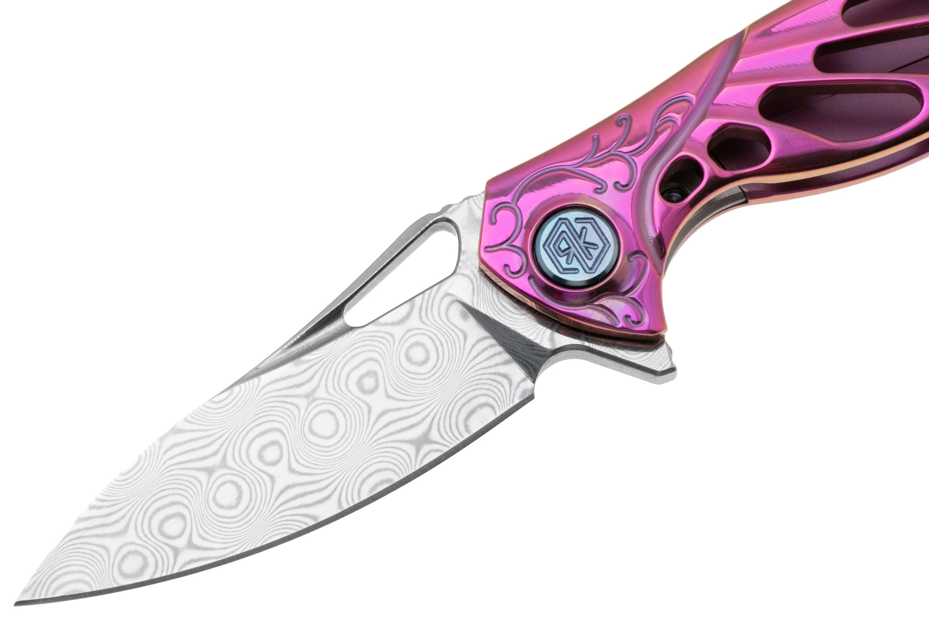Rike Mini Hummingbird pocket knife damascus, pink | Advantageously ...