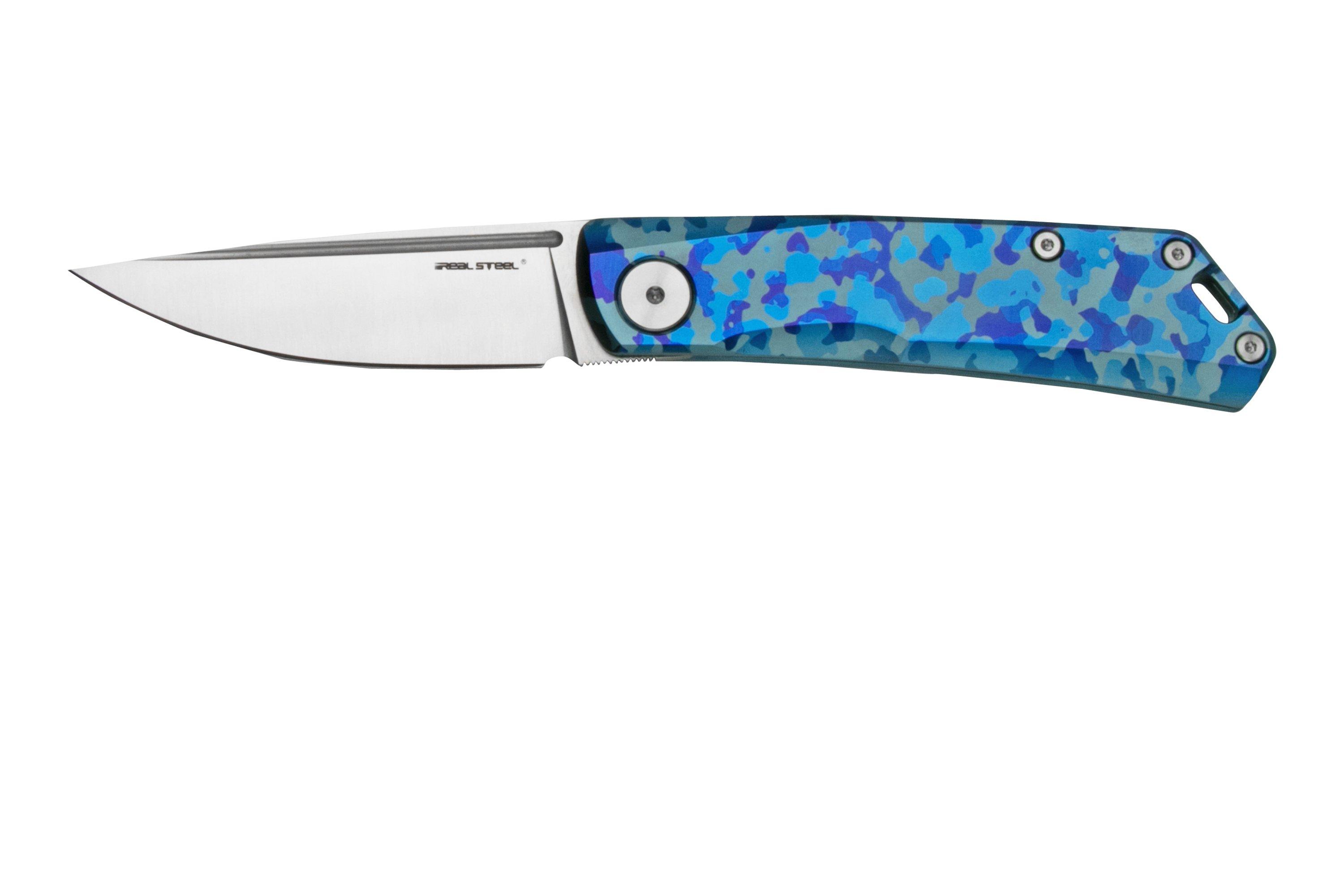 Real Steel Luna, Titanium Blue Camo 7001TC-BC navaja slipjoint ...