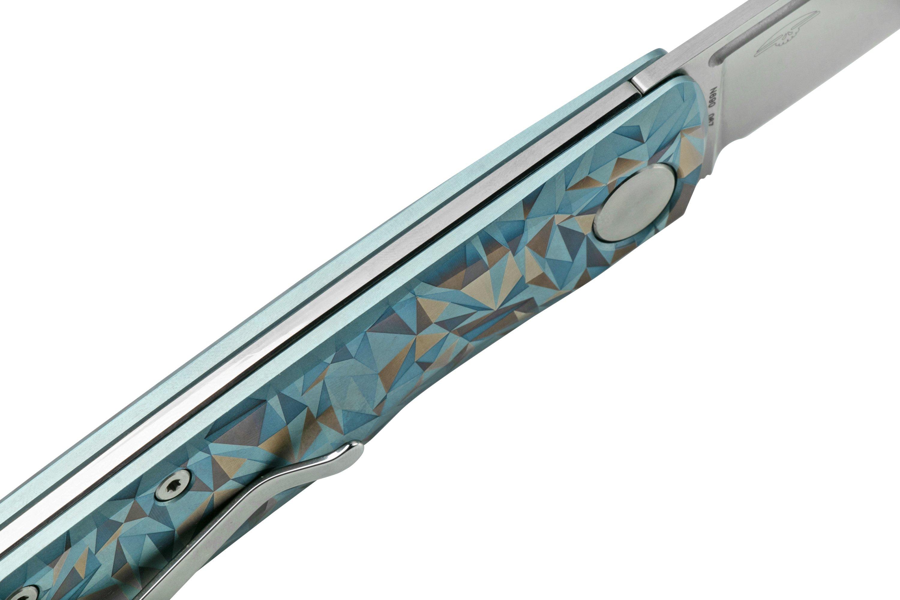 Real Steel Luna, Titanium Blue Geometry 7001TC-BG slipjoint pocket ...