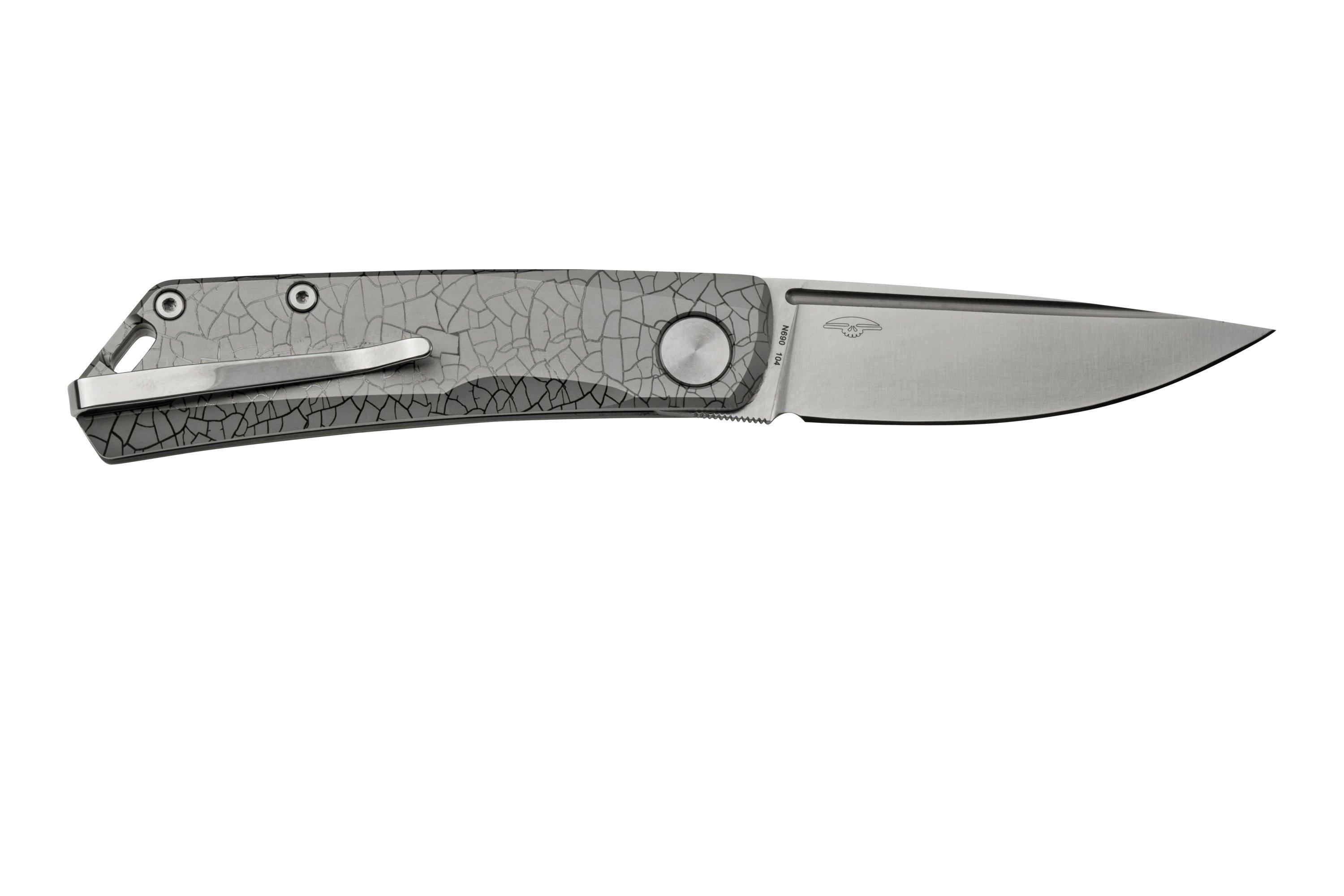 Real Steel Luna, Titanium Grey Crackle 7001TC-GC slipjoint pocket knife ...