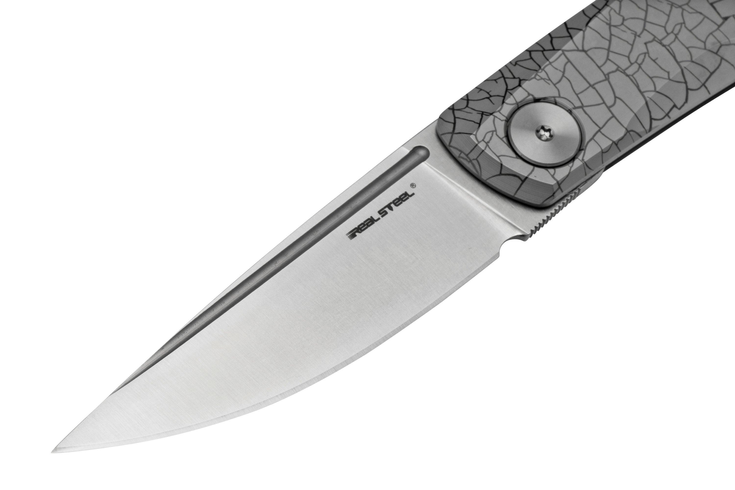 Real Steel Luna, Titanium Grey Crackle 7001TC-GC slipjoint pocket knife ...