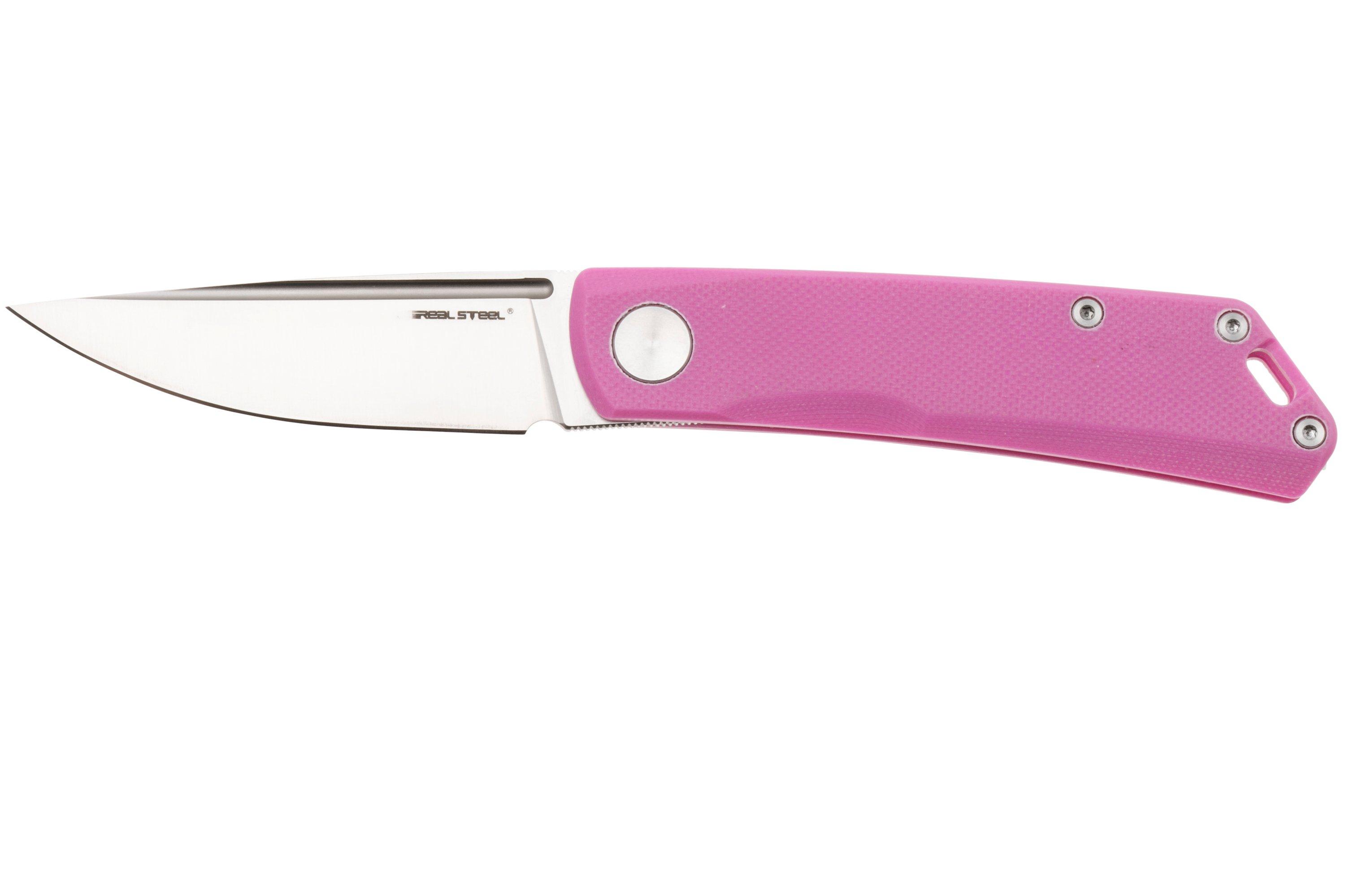 Real Steel Luna Phantom Flipper Double Detent 7008PS Satin D2, Pink G10 ...