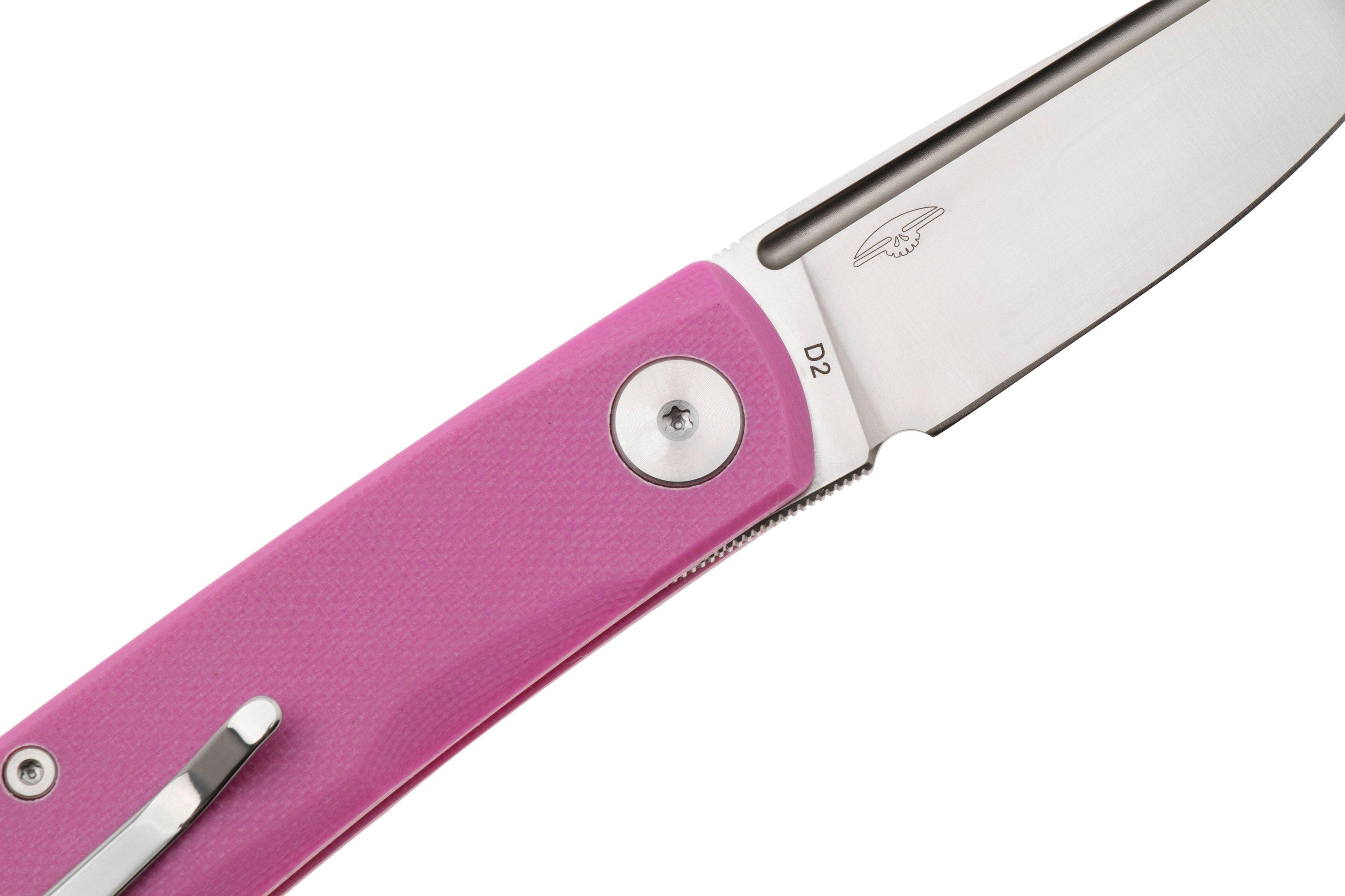 Real Steel Luna Phantom Flipper Double Detent 7008PS Satin D2, Pink G10, pocket knife ...