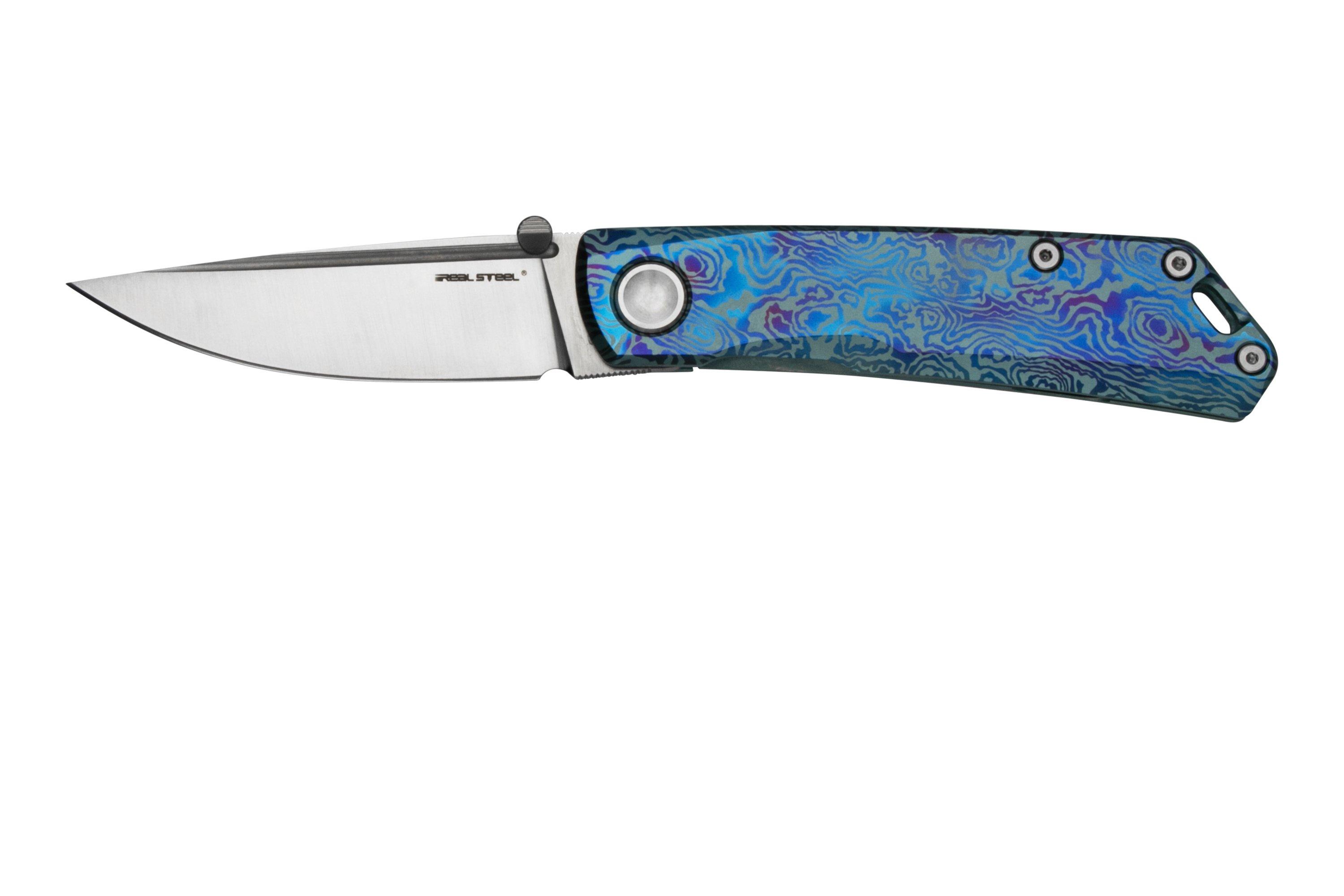Real Steel Luna Boost, Titanium Blue Swirl 7071TC06 pocket knife ...
