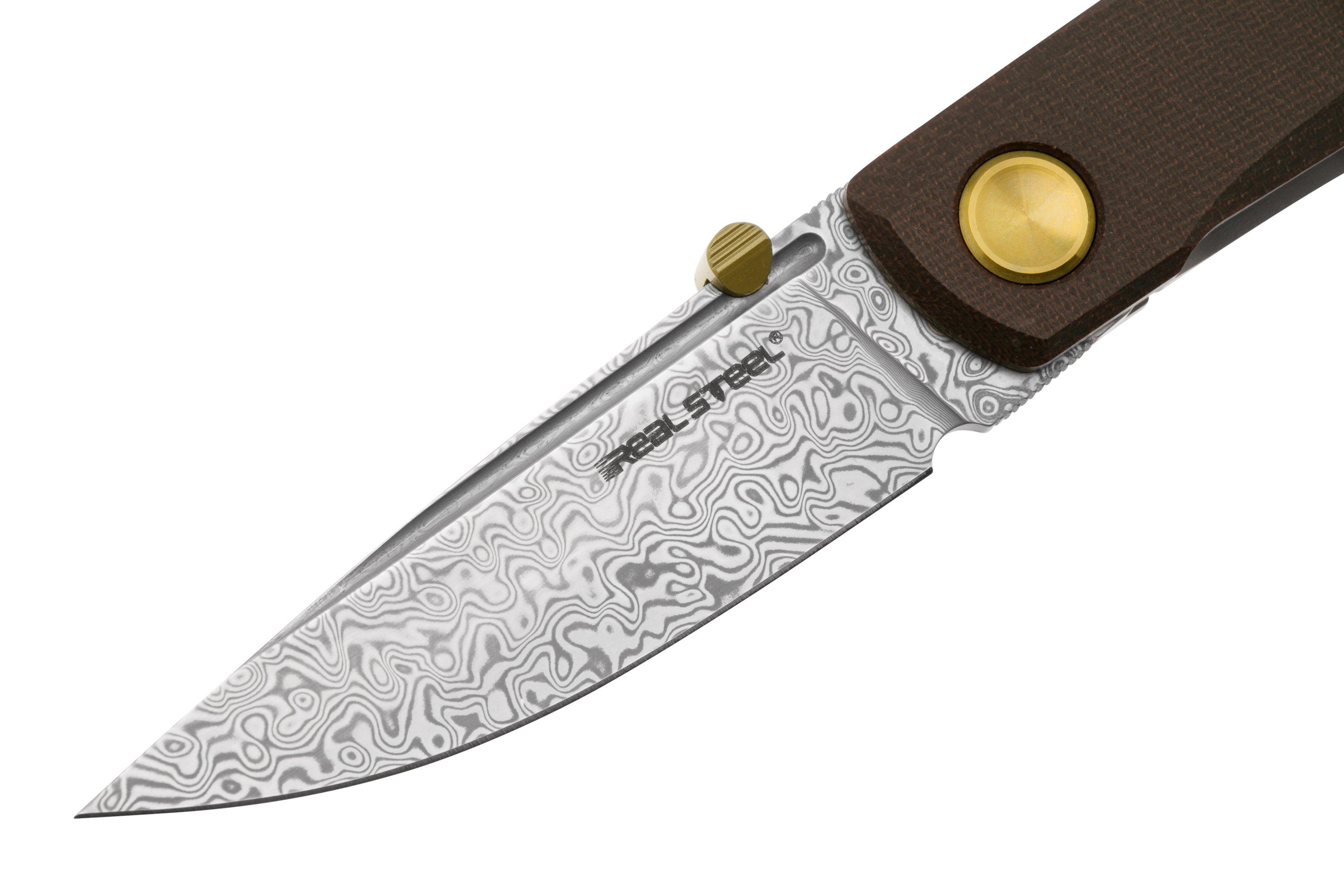 Real Steel Luna Boost Premium 7077 Damascus, Dark Brown Micarta ...