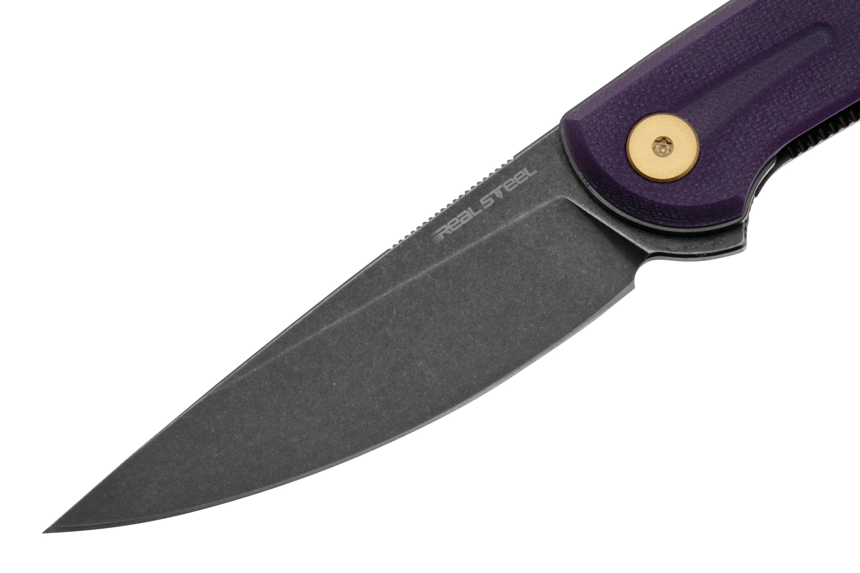 Real Steel Valore 7091PB Blackwashed Nitro-V, Purple G10, couteau de ...