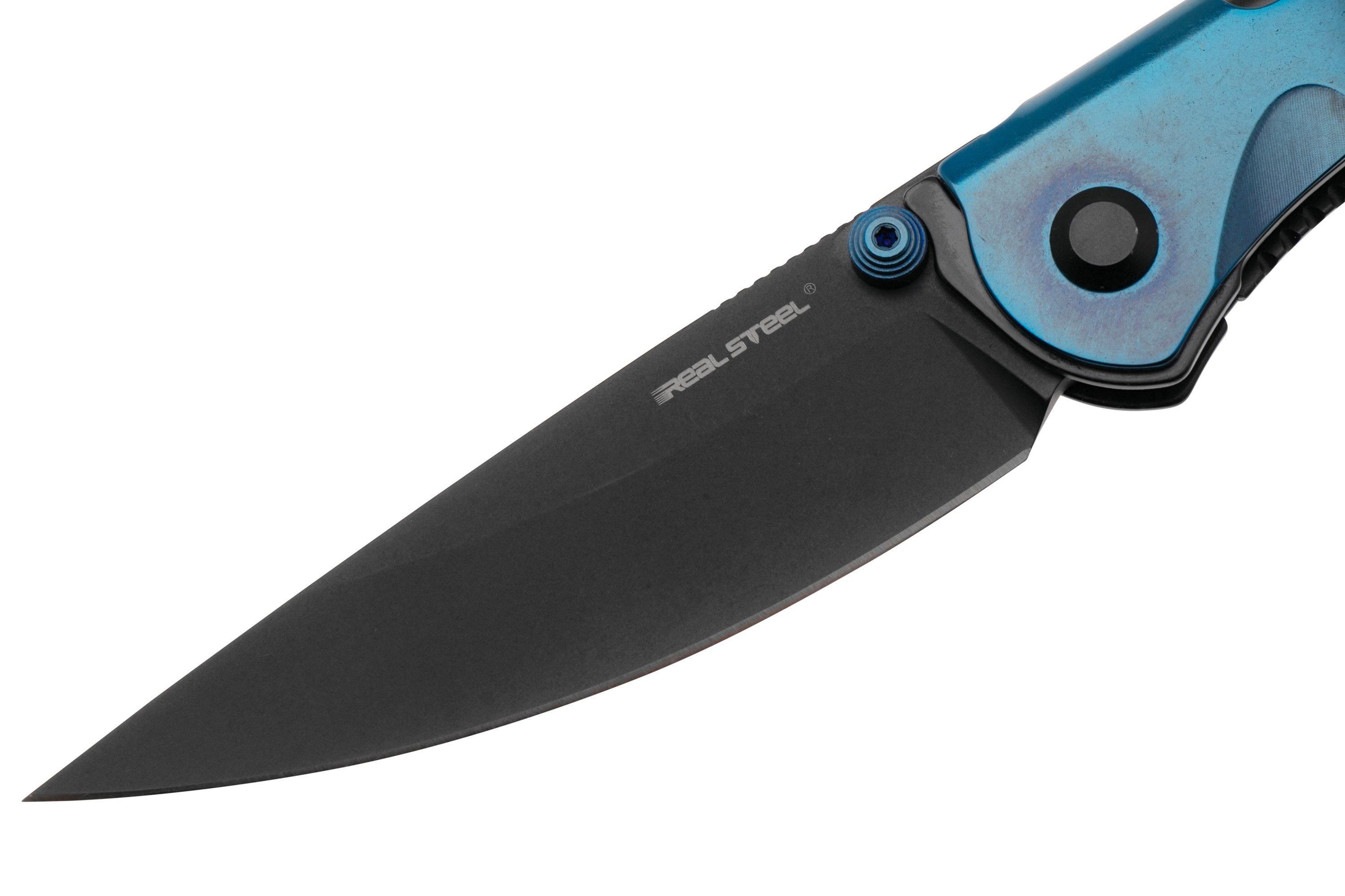 Real Steel SYLPH 7141BB, Black Nitro-V, Blue Hardware pocket knife ...