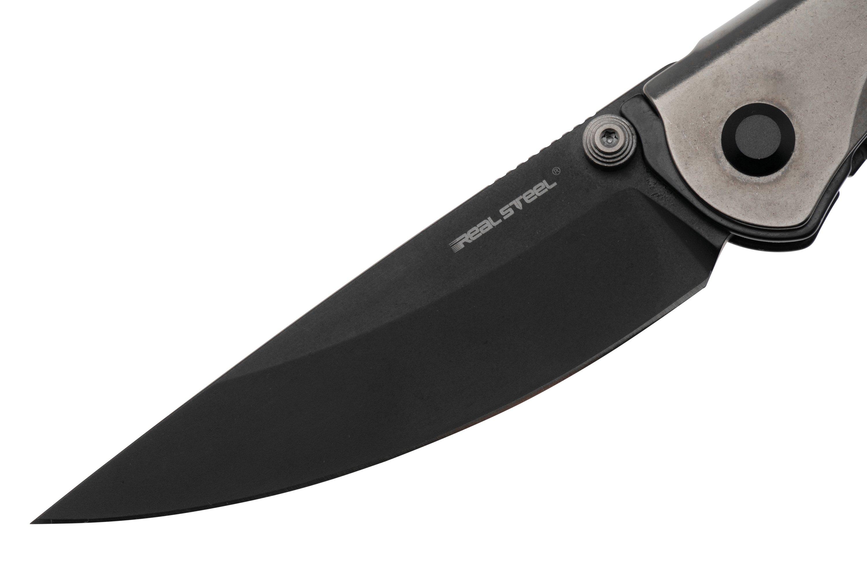Real Steel SYLPH 7141BG, Black Nitro-V, Grey Hardware pocket knife ...