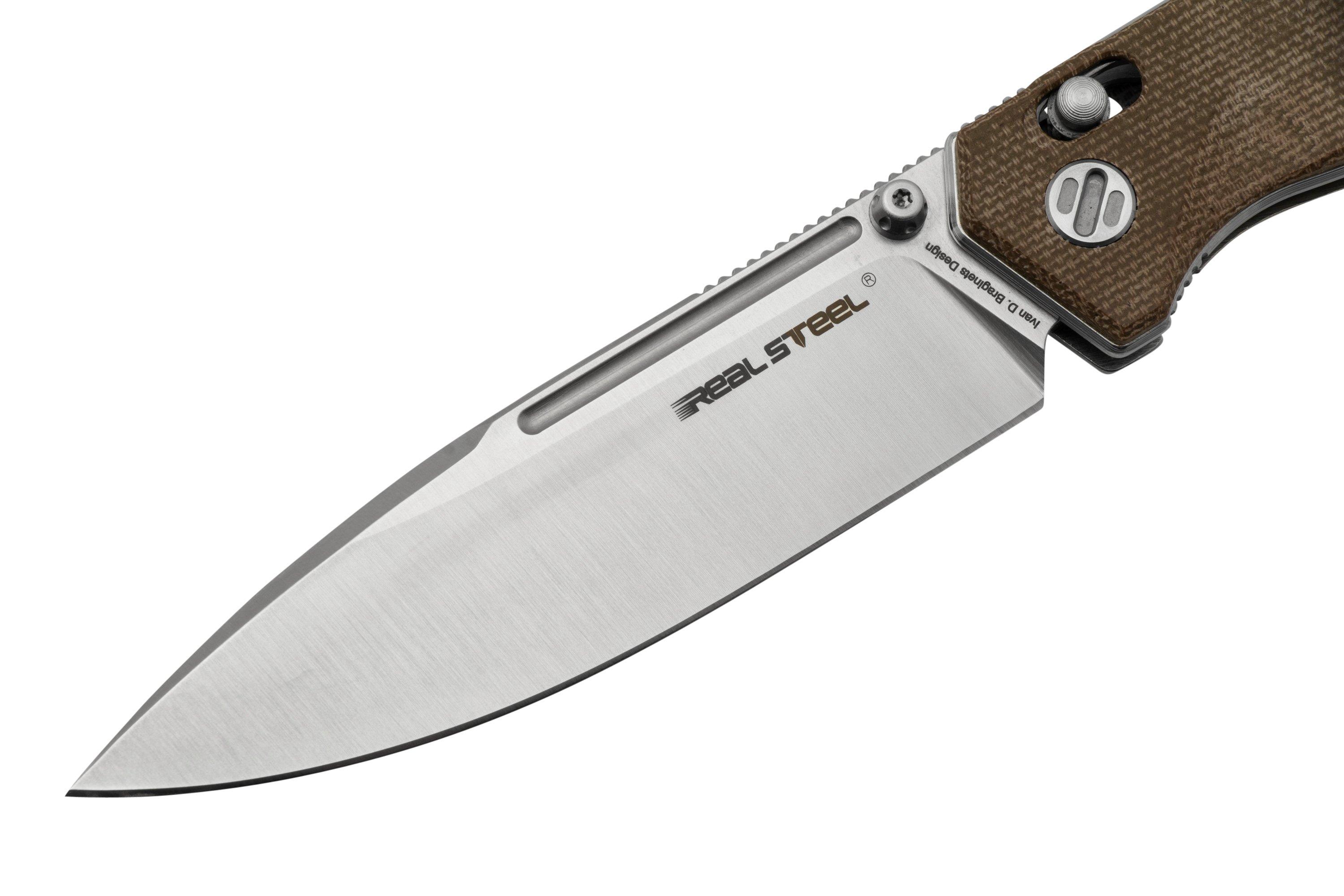 Real Steel Huginn 7651GM Natural Micarta, pocket knife | Advantageously ...