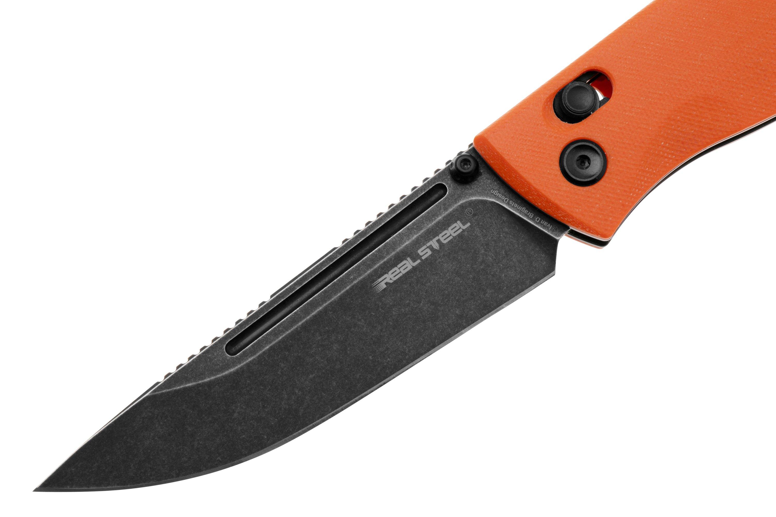 Real Steel Pathfinder FFG 7851OB Blackwashed 14C28N, Orange G10, pocket ...