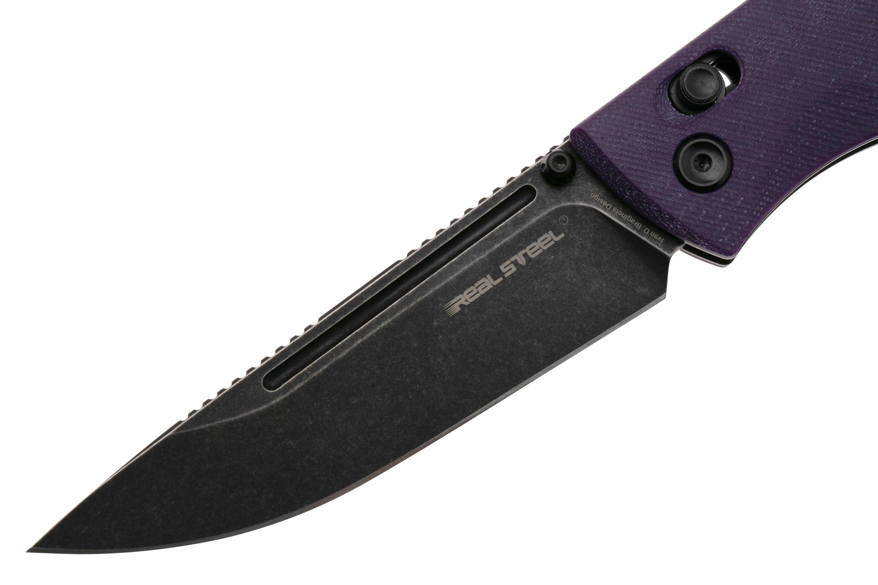 Real Steel Pathfinder FFG 7851PB Blackwashed 14C28N, Purple G10, pocket ...