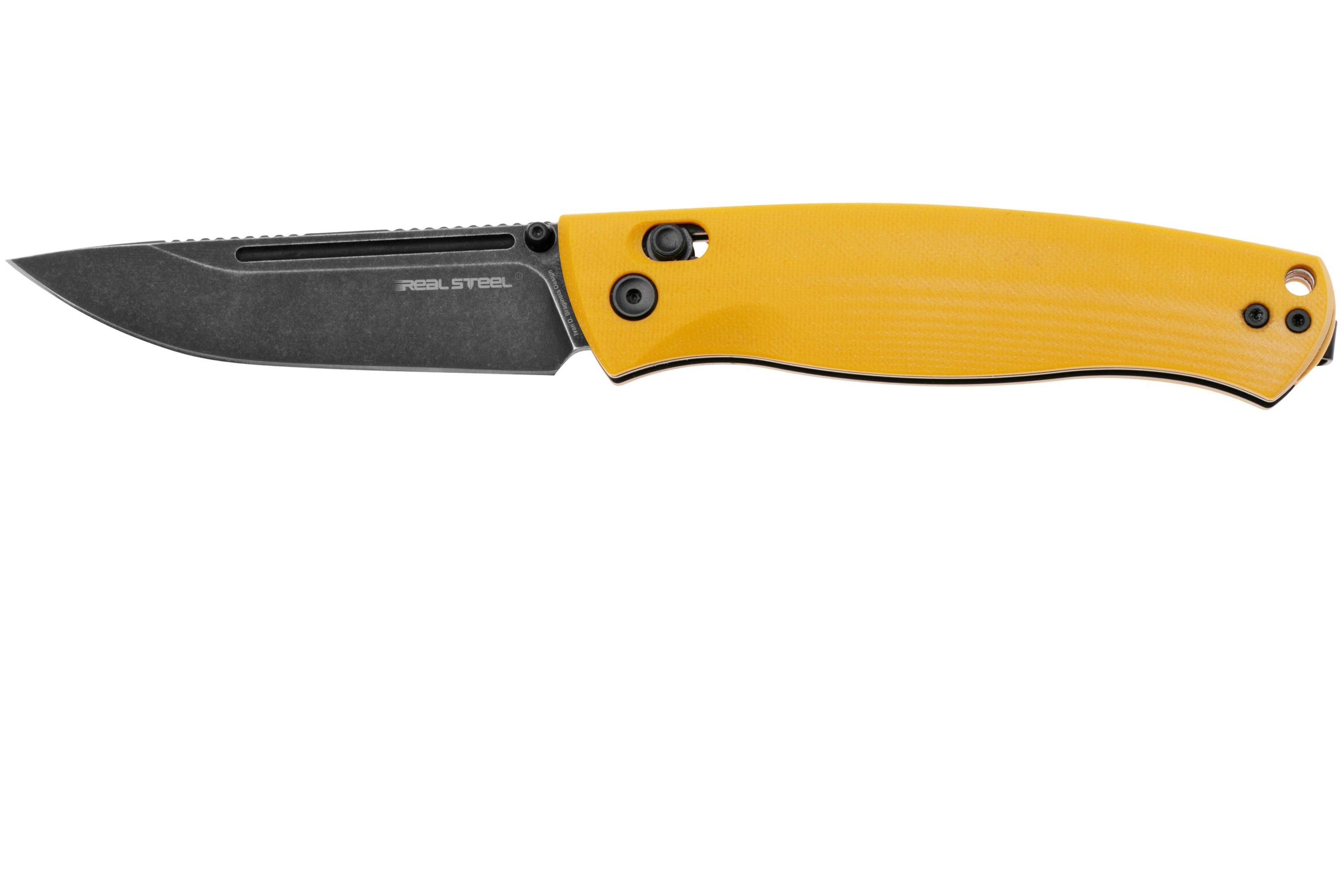 Real Steel Pathfinder FFG 7851YB Blackwashed 14C28N, Yellow G10, pocket ...