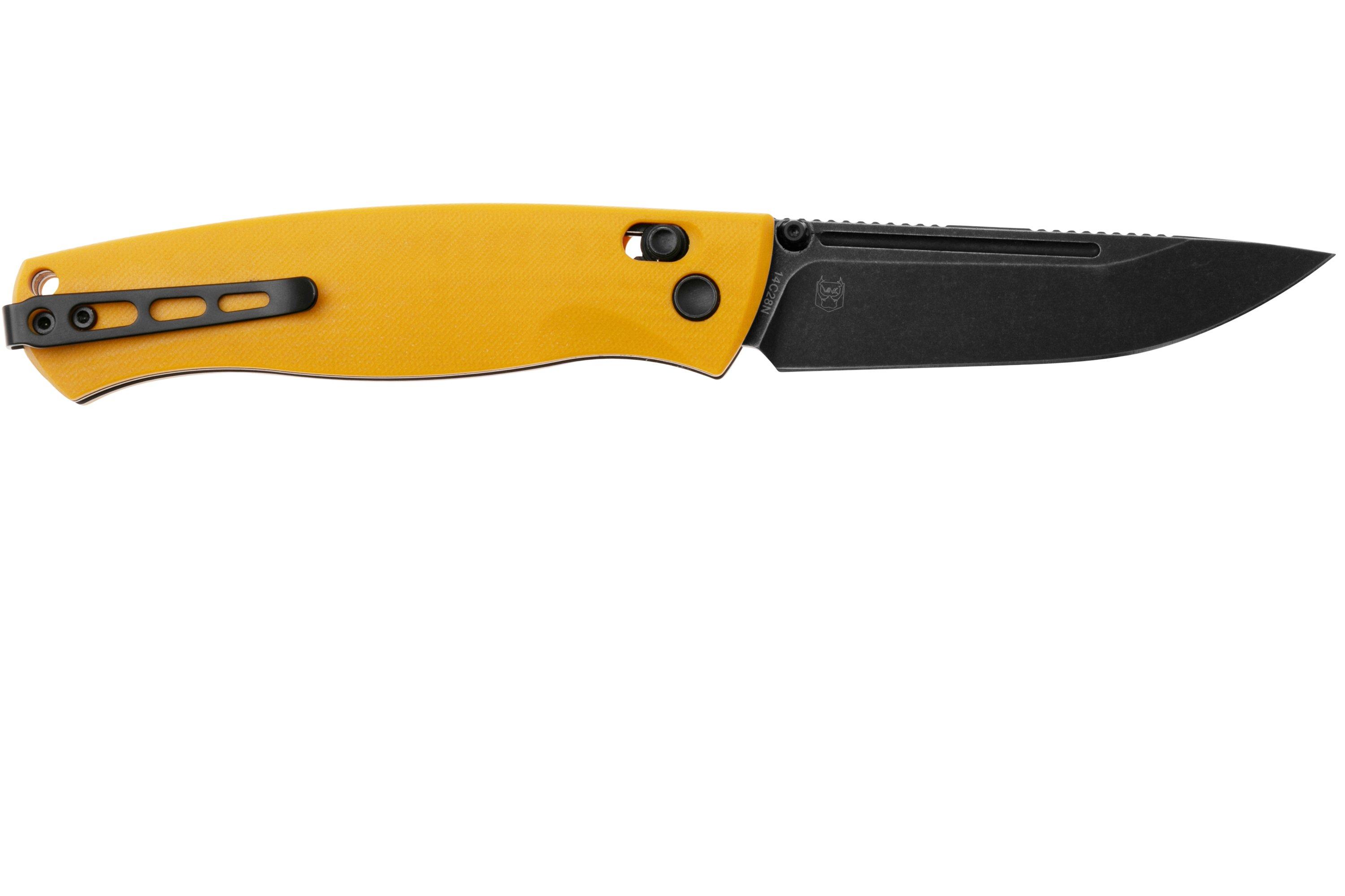 Real Steel Pathfinder FFG 7851YB Blackwashed 14C28N, Yellow G10, pocket ...