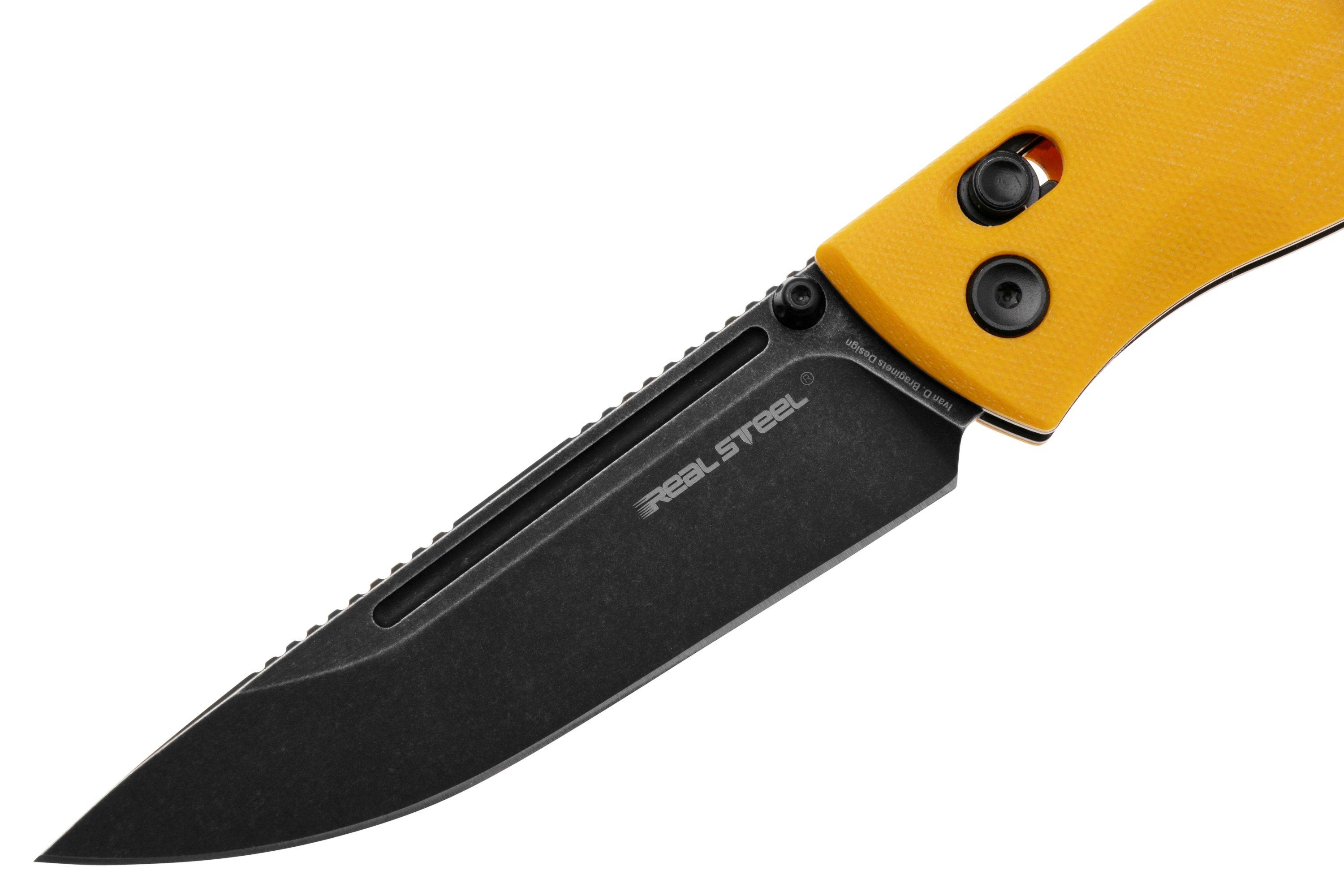 Real Steel Pathfinder FFG 7851YB Blackwashed 14C28N, Yellow G10, pocket ...