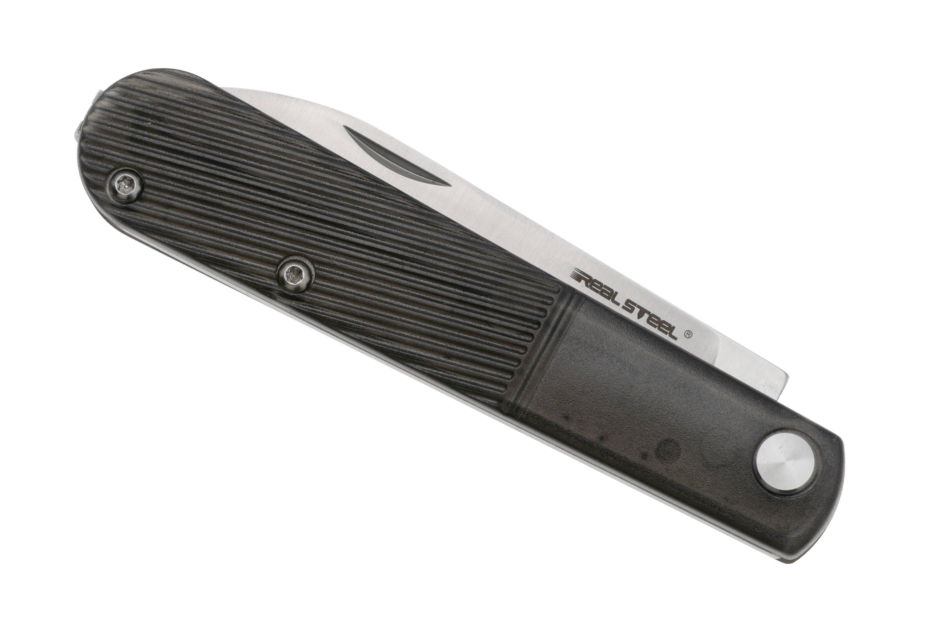 Real Steel Barlow RB1, 8041B Droppoint 12C27, Black PC, slipjoint pocket knife | Advantageously ...