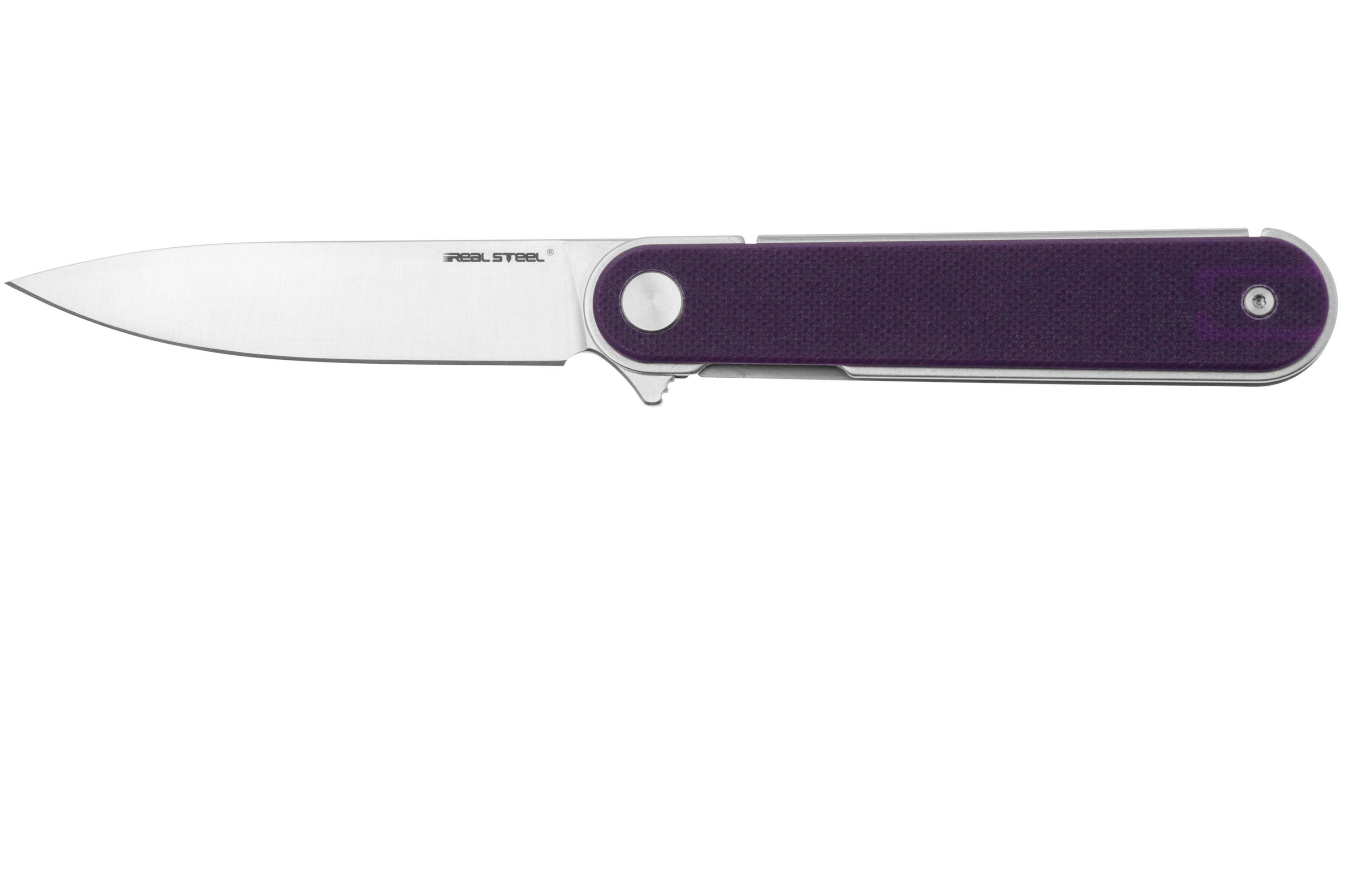 Real Steel Iris Flipper 8061AP Satin 12C27, Purple G10, pocket knife ...