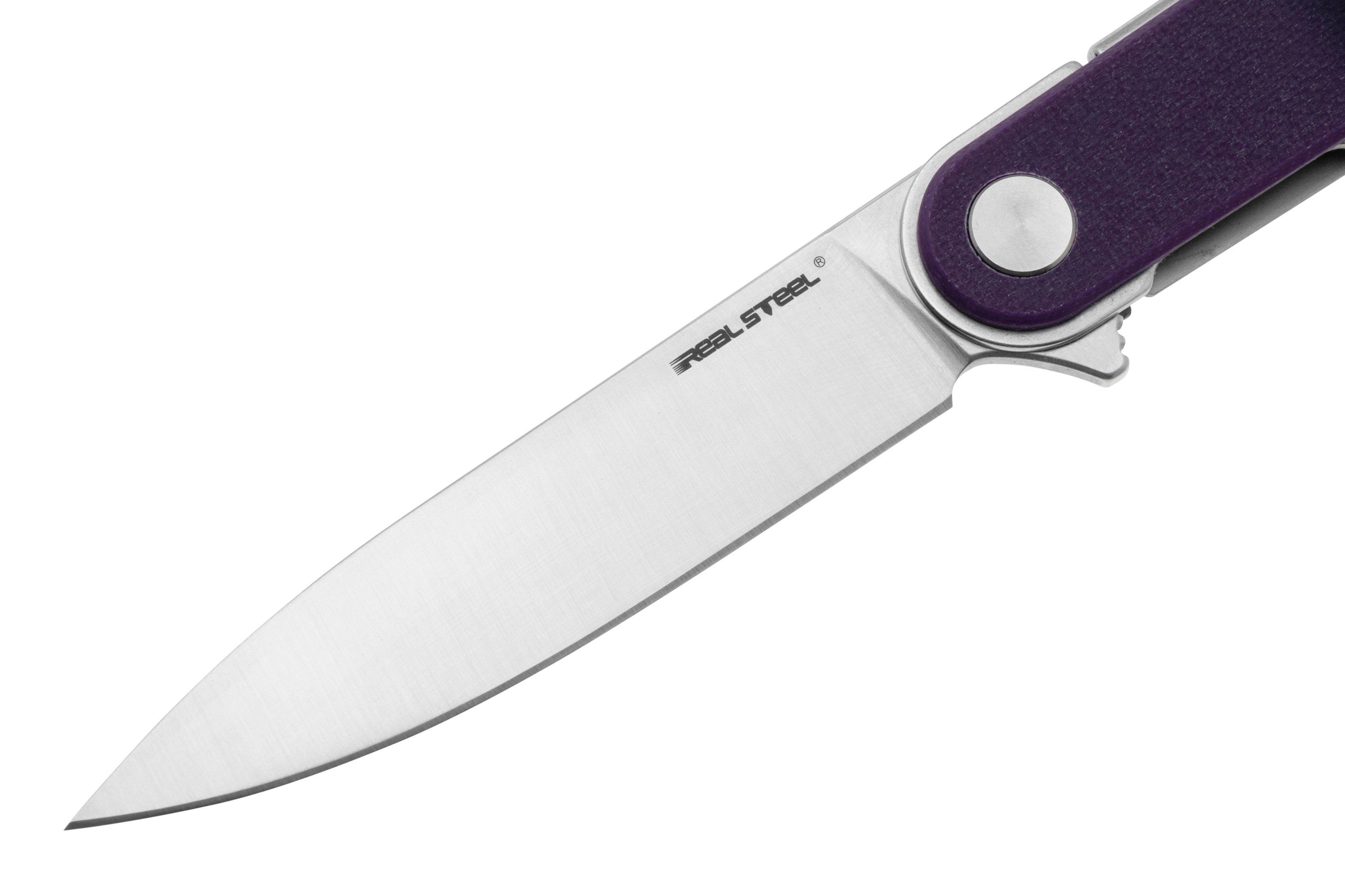 Real Steel Iris Flipper 8061AP Satin 12C27, Purple G10, pocket knife ...