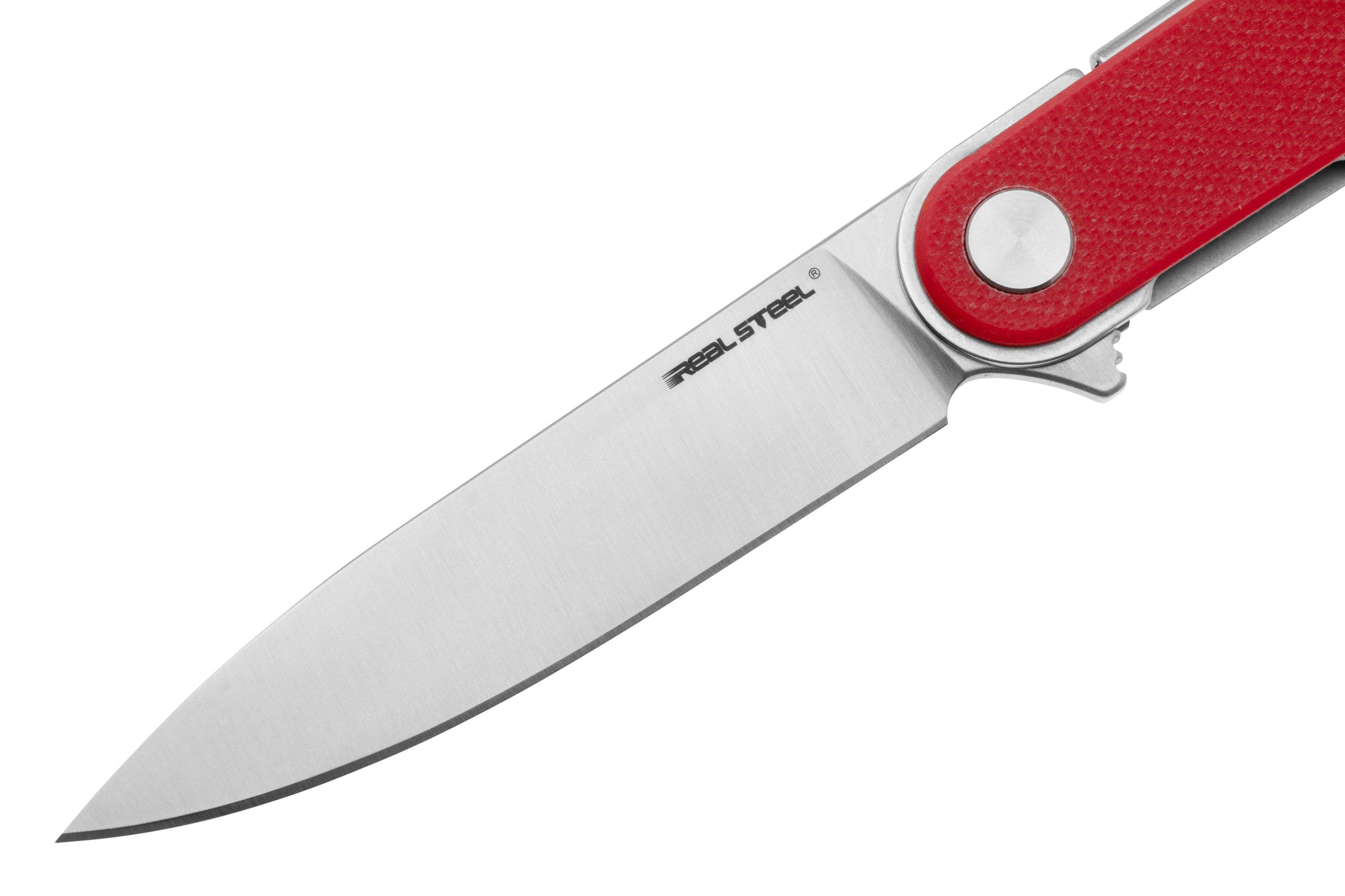 Real Steel Iris Flipper 8061AR Satin 12C27, Red G10, zakmes | Voordelig kopen bij knivesandtools.nl