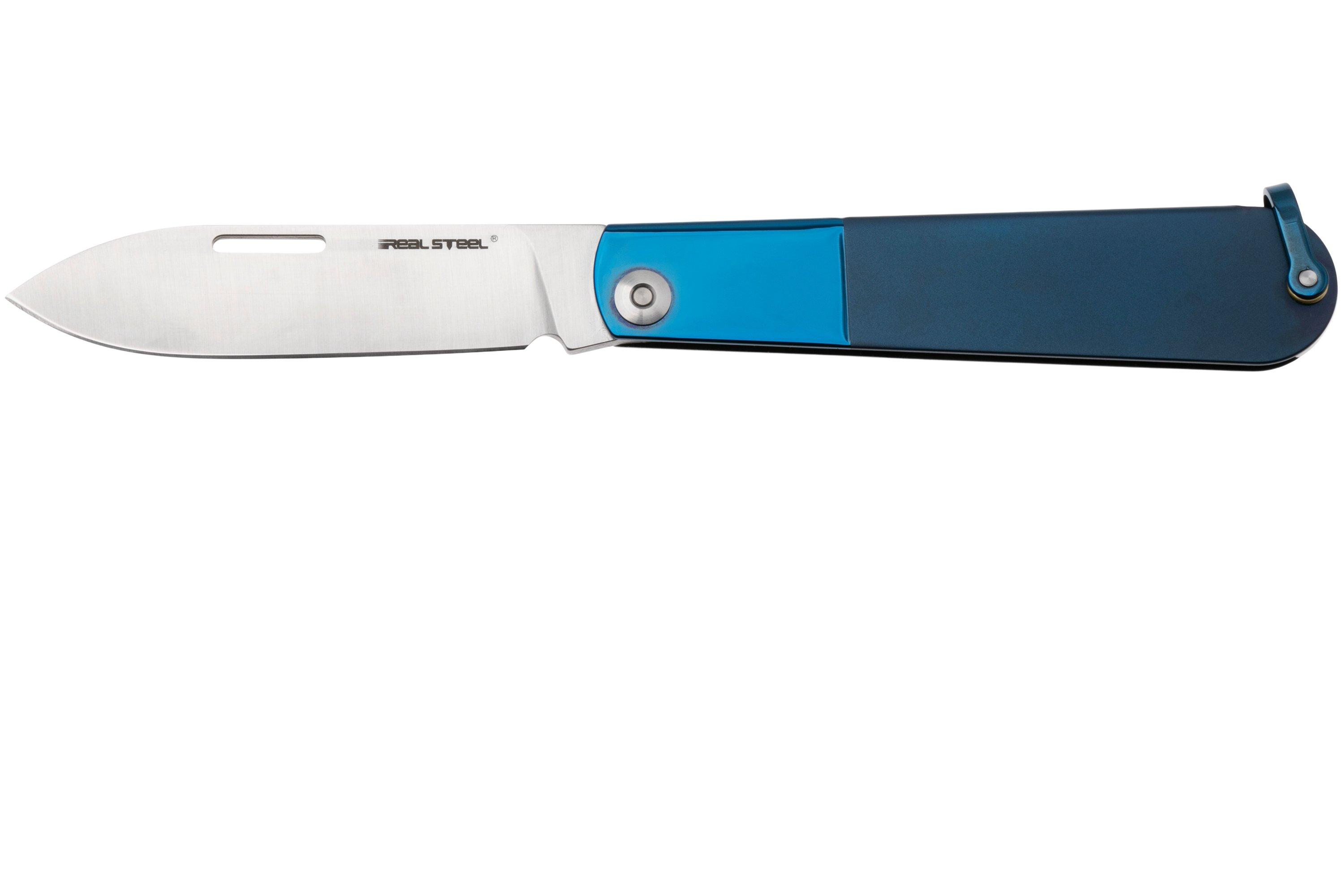 Real Steel Barlow RB-3 8341D, Satin 12C27, Blue Stainless Steel navaja ...