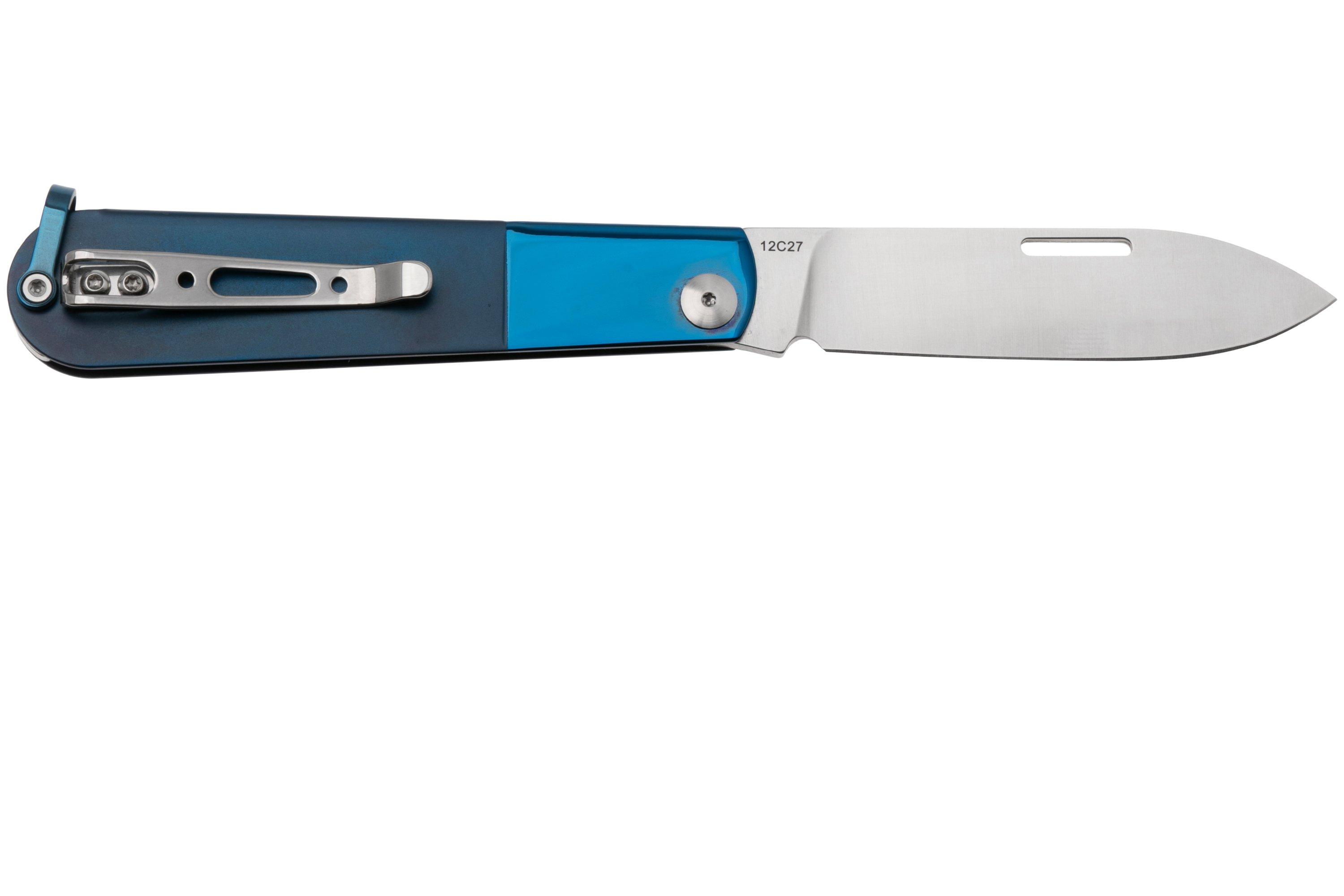 Real Steel Barlow RB-3 8341D, Satin 12C27, Blue Stainless Steel navaja ...