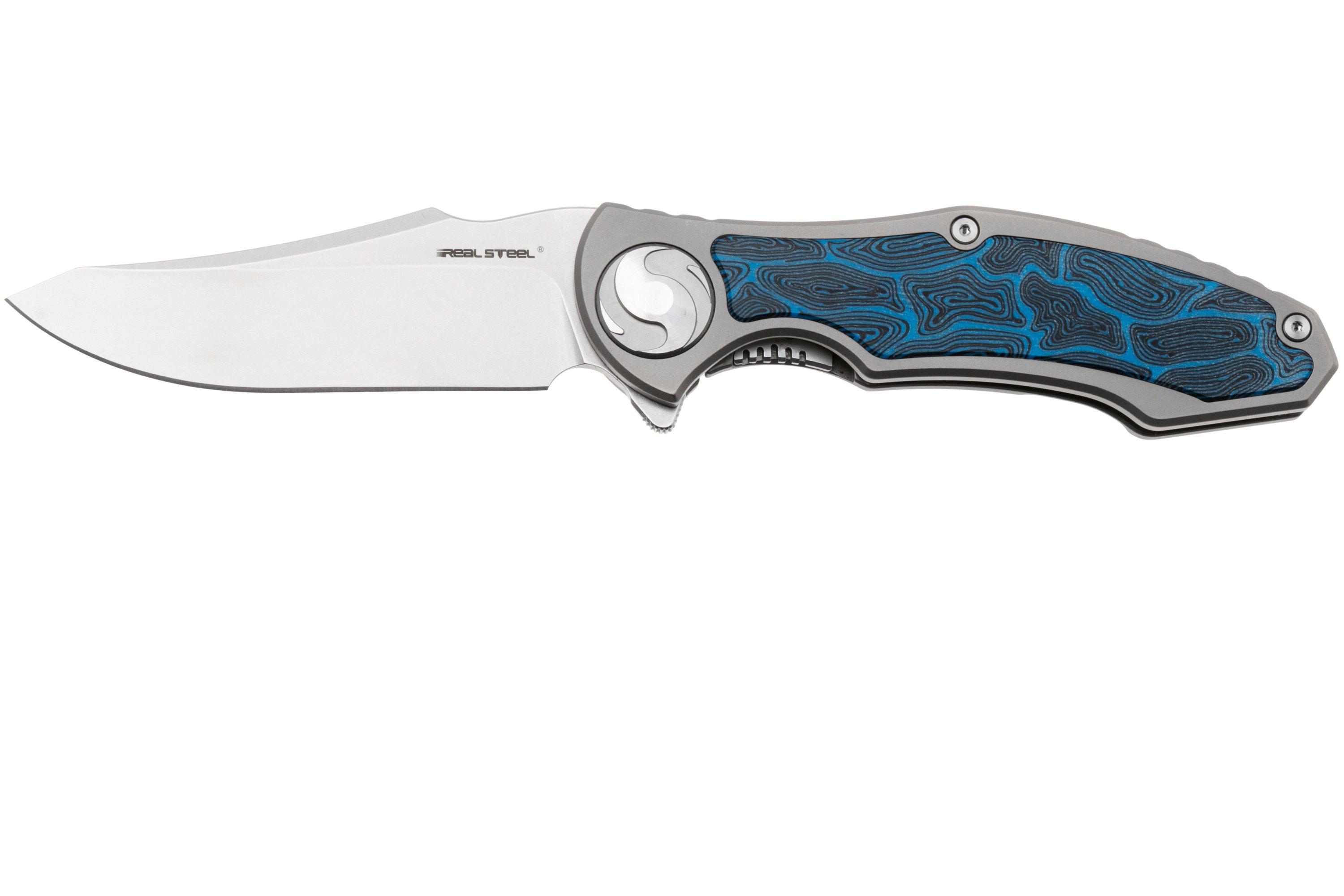 Real Steel Exorcist 942d CPM S35VN, Sandblasted Titanium, Blue Damascus ...