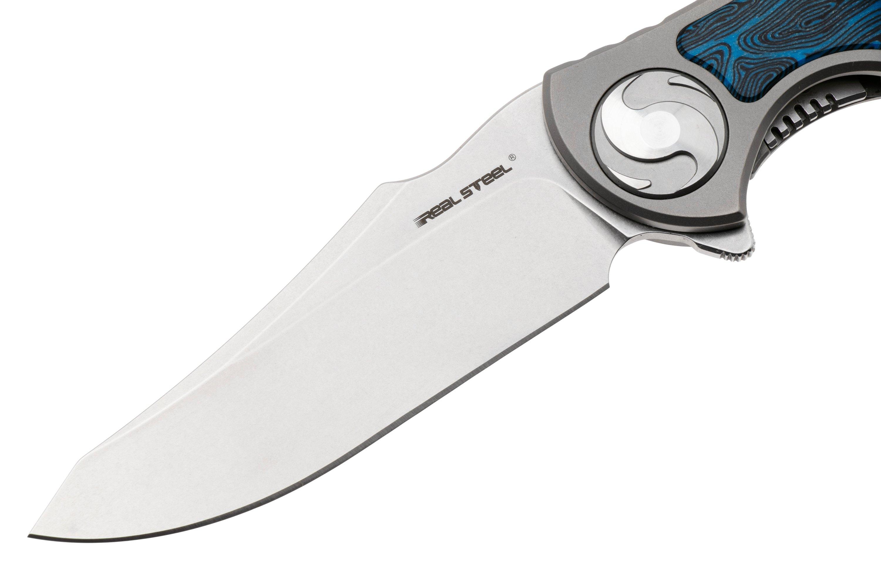 Real Steel Exorcist 942d CPM S35VN, Sandblasted Titanium, Blue Damascus ...