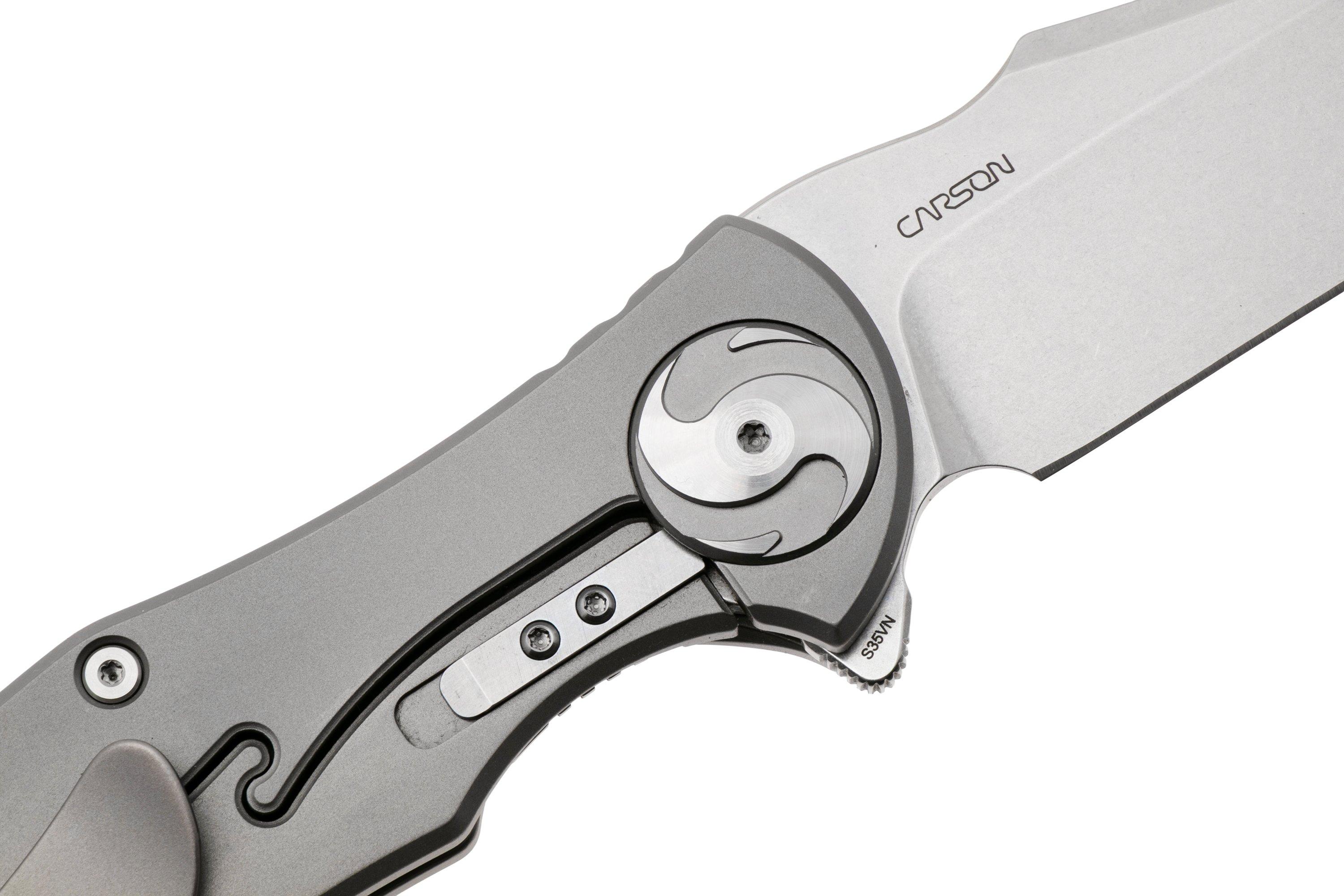 Real Steel Exorcist 942d CPM S35VN, Sandblasted Titanium, Blue Damascus ...