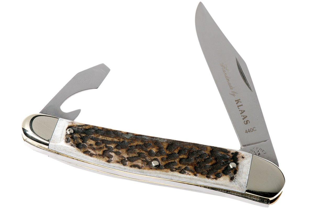 Robert Klaas Classic Line 100mm, Real Stag pocket knife with bottle ...