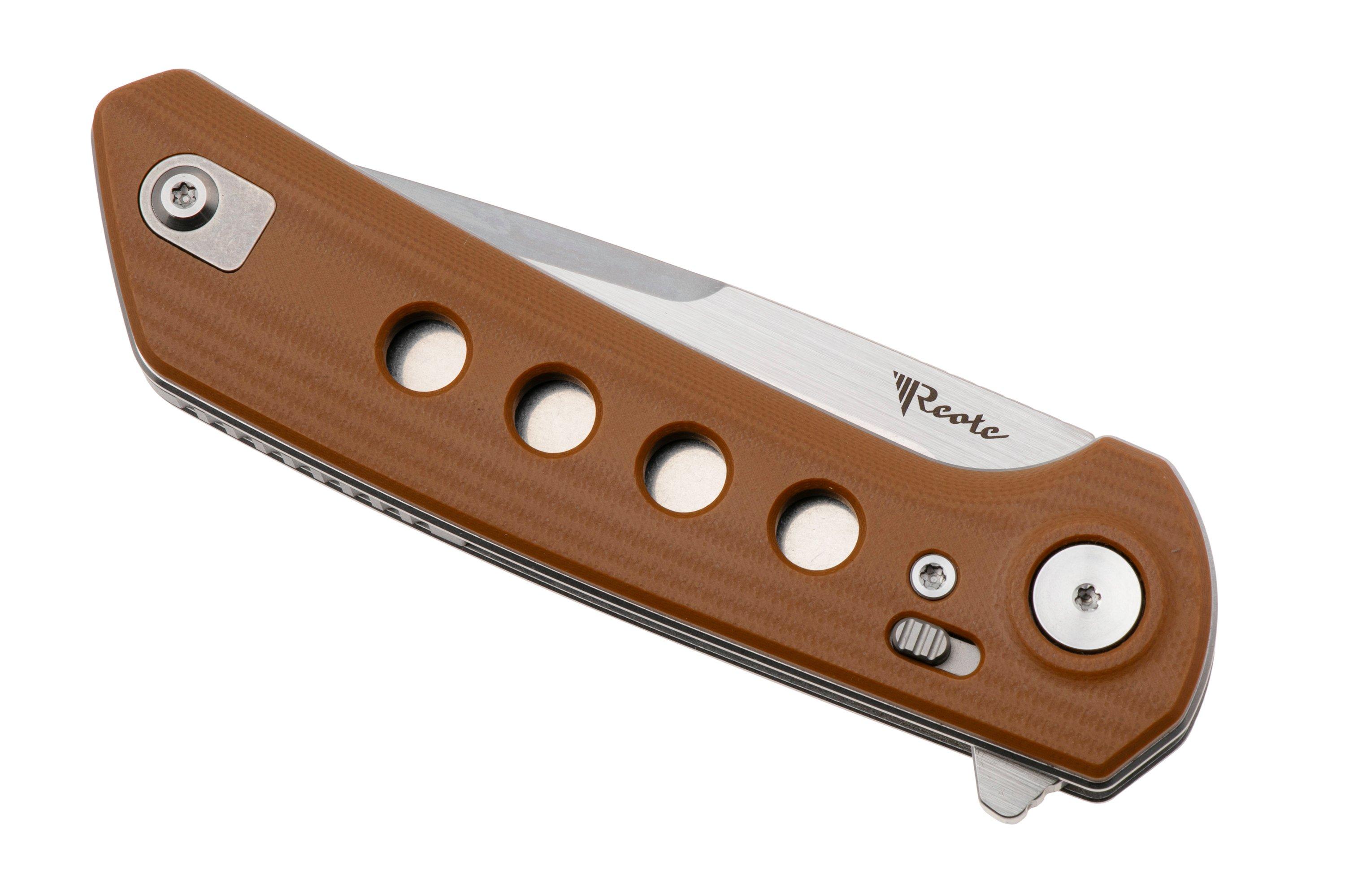 Reate PL-XF Stonewashed Nitro-V, Tan G10, couteau de poche | Achetez à ...