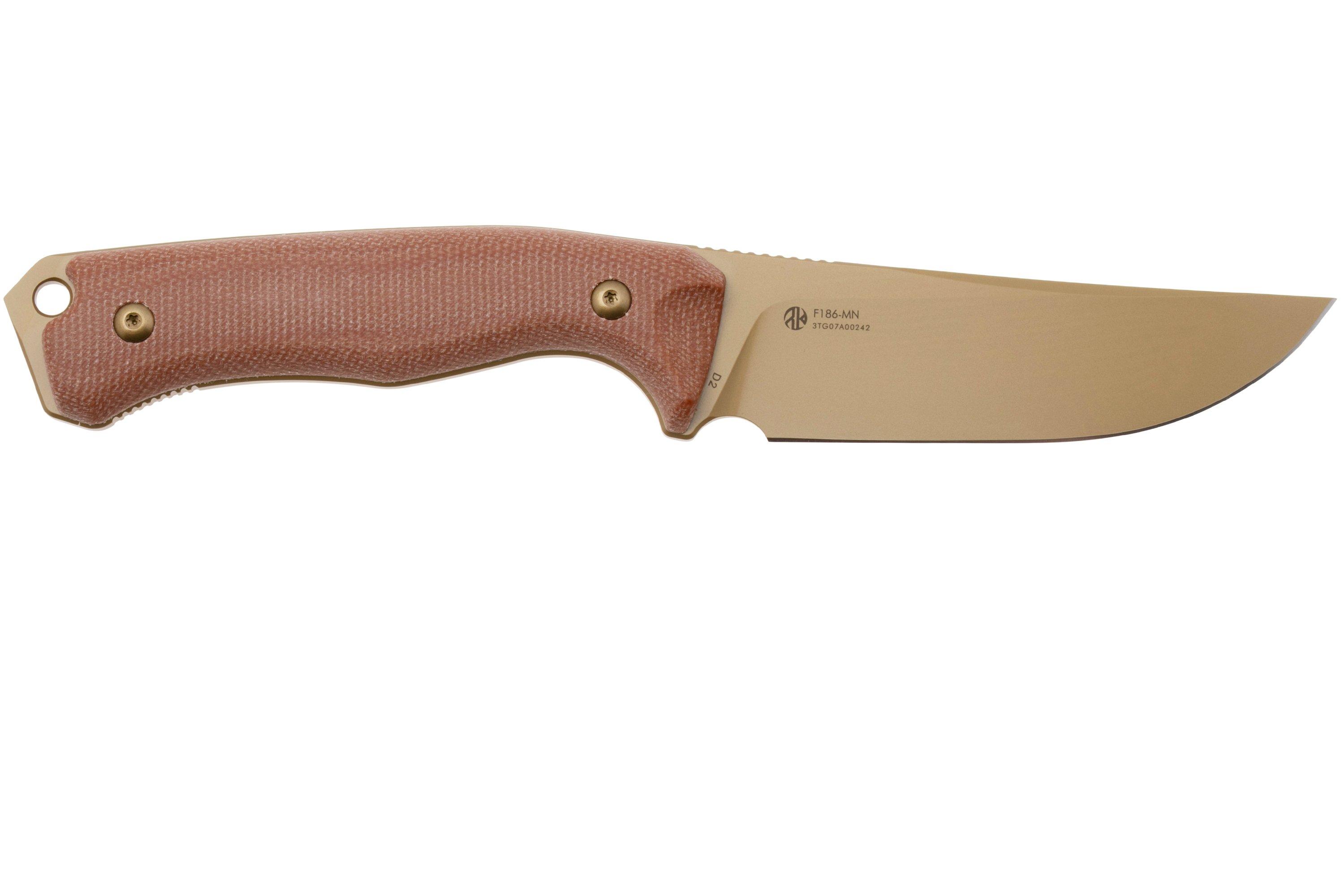Ruike F186-MN Gold PVD D2, Brown Micarta, fixed knife | Advantageously ...