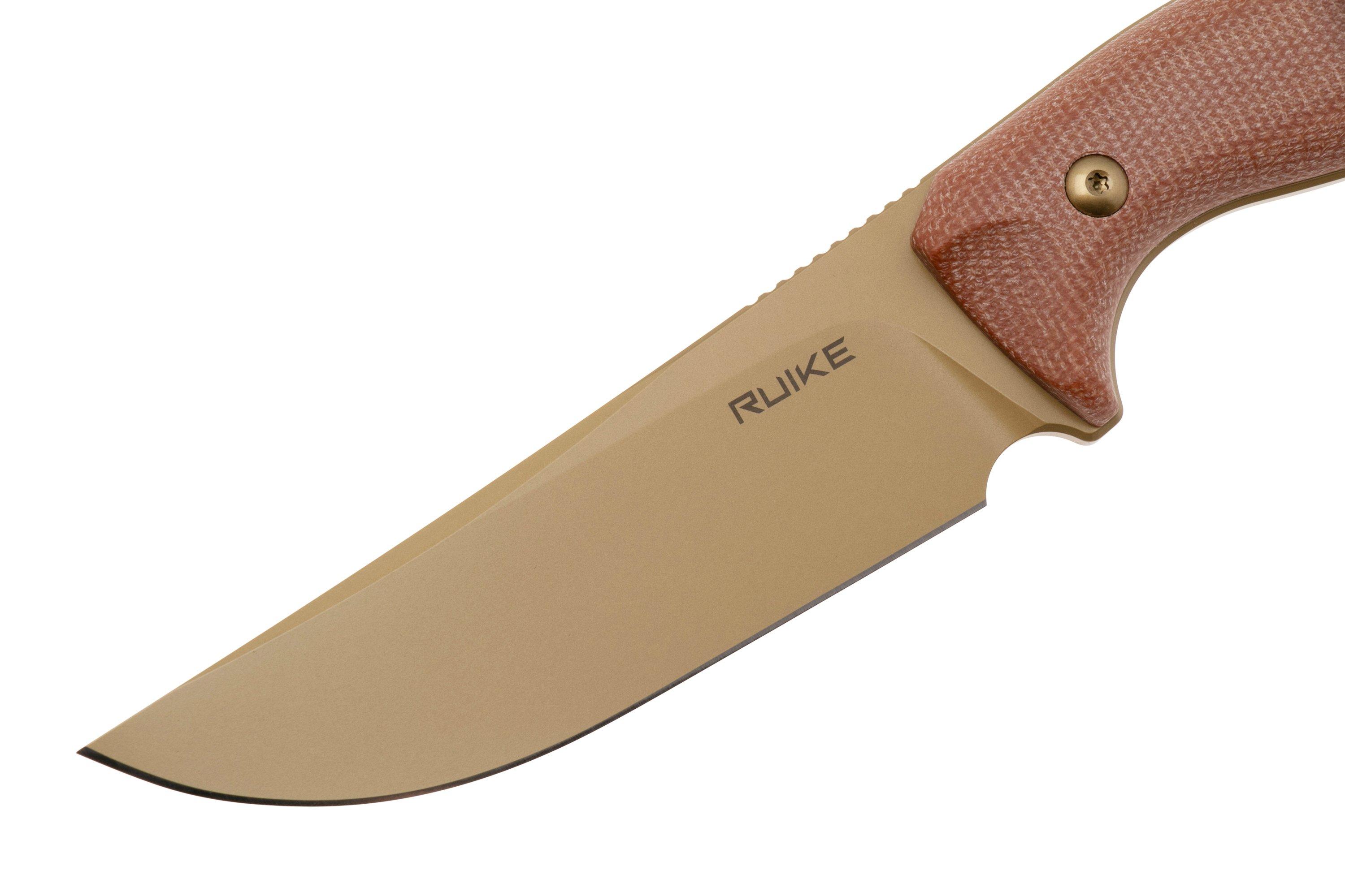 Ruike F186-MN Gold PVD D2, Brown Micarta, fixed knife | Advantageously ...