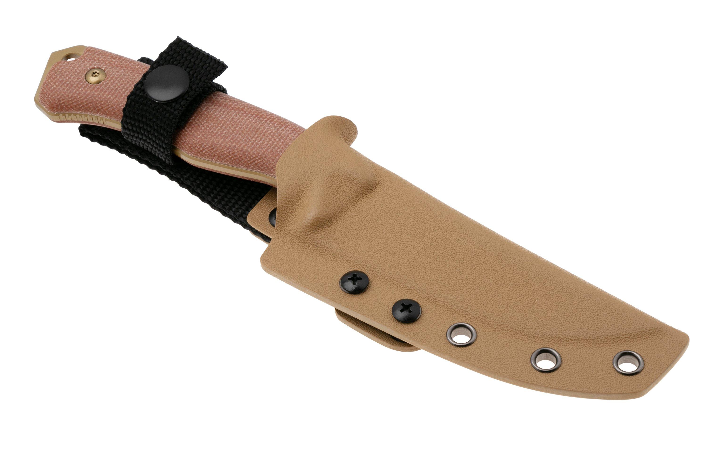 Ruike F186-MN Gold PVD D2, Brown Micarta, fixed knife | Advantageously ...