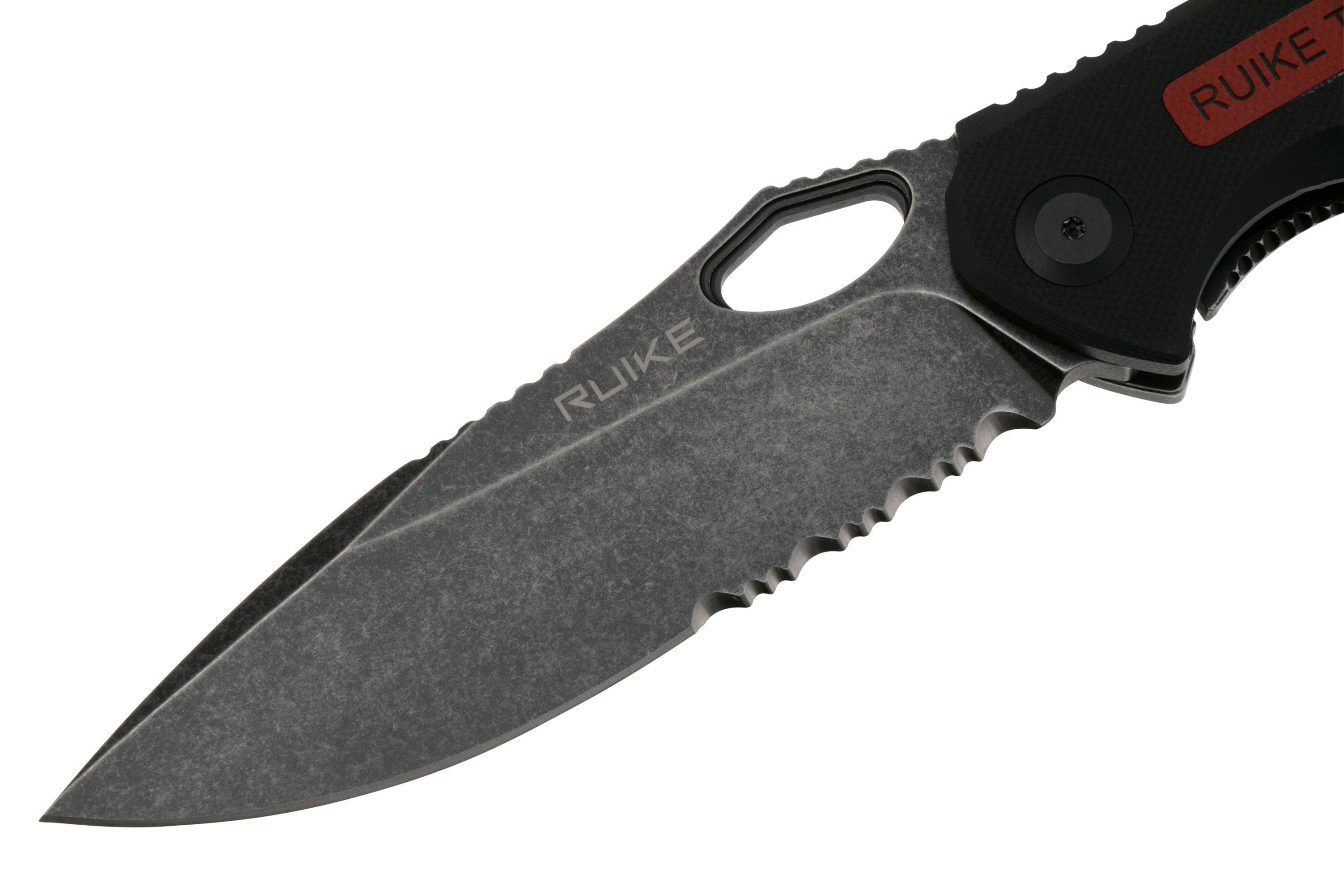 Ruike M195 Black D2, Black G10, partially serrated tactical pocket knife | Advantageously ...