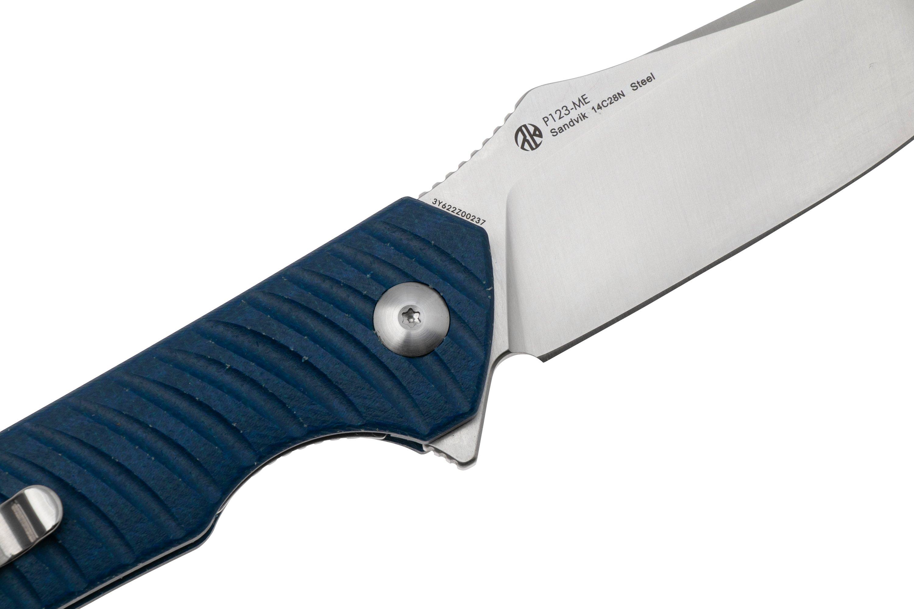 Ruike P123-ME Satin 14C28N, Blue Micarta, pocket knife | Advantageously ...