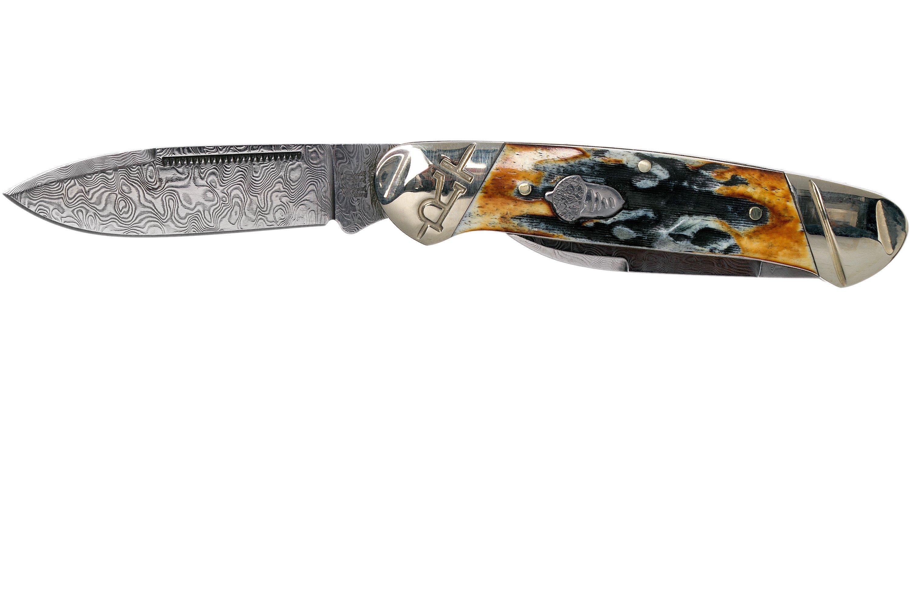 Rough Ryder Canoe Cinnamon Stag RR2156 Damascus slipjoint pocket knife ...
