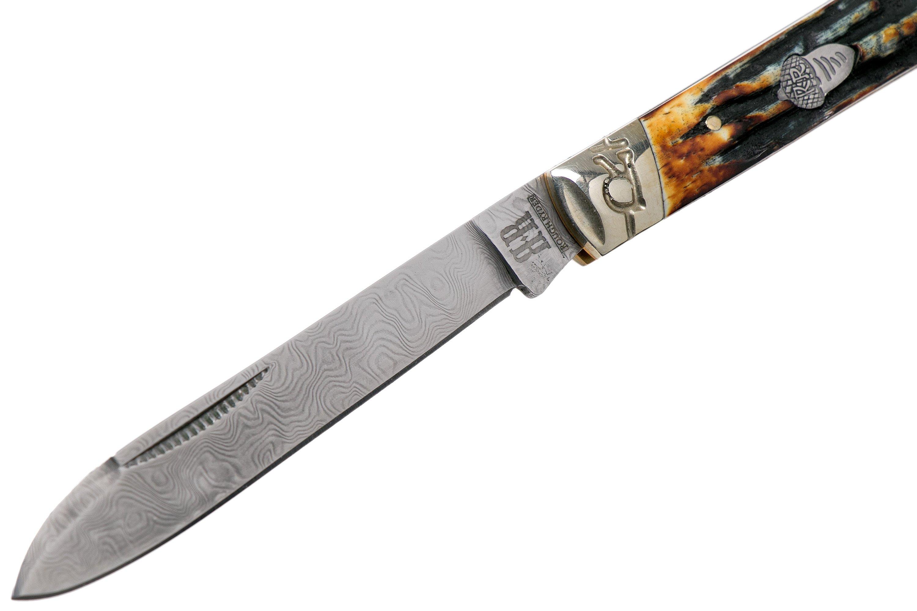 Rough Ryder Doctors Knife Cinnamon Stag RR2158 Damascus slipjoint ...