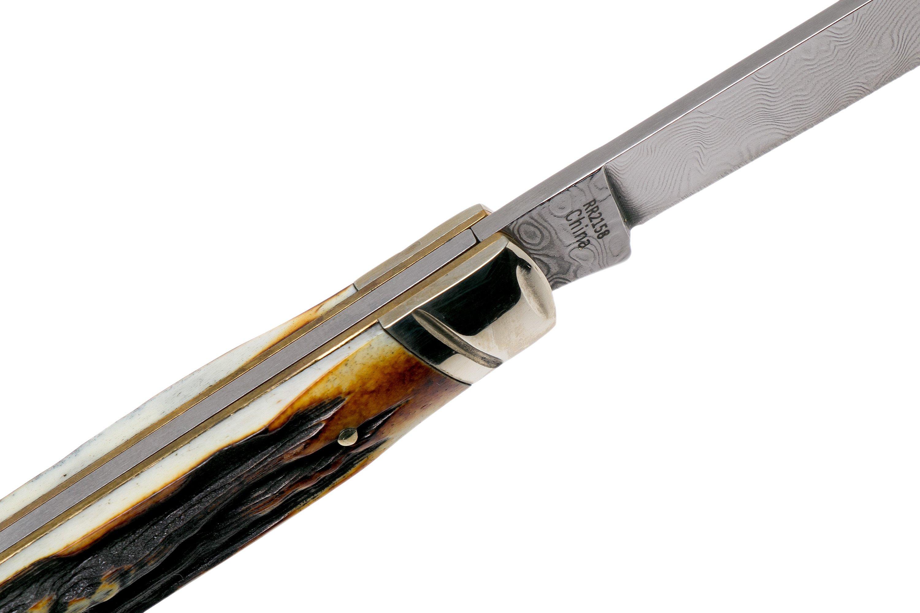 Rough Ryder Doctors Knife Cinnamon Stag RR2158 Damascus slipjoint ...