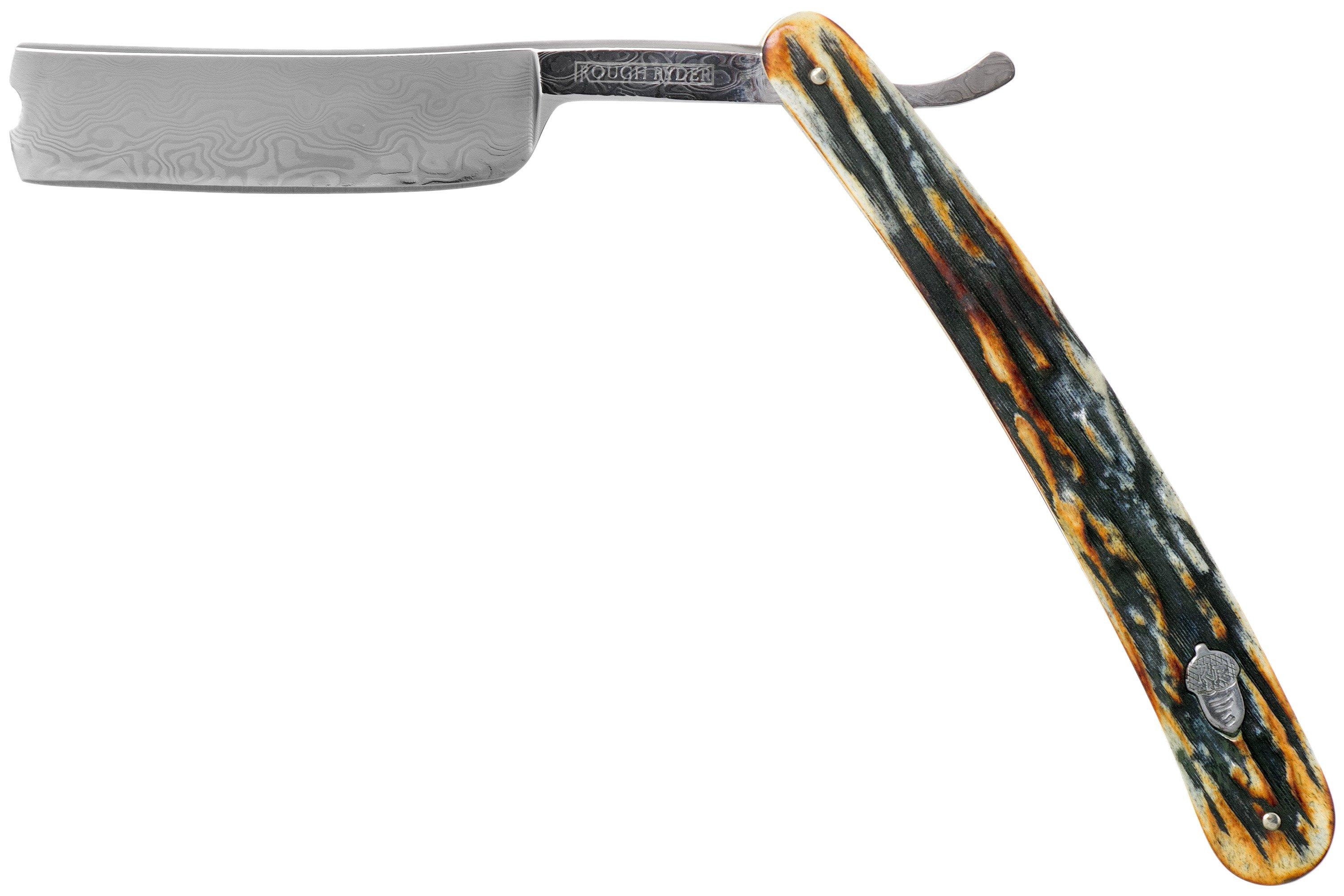 Rough Ryder Folding Razor Cinnamon Stag RR2159 Damascus straight razor ...
