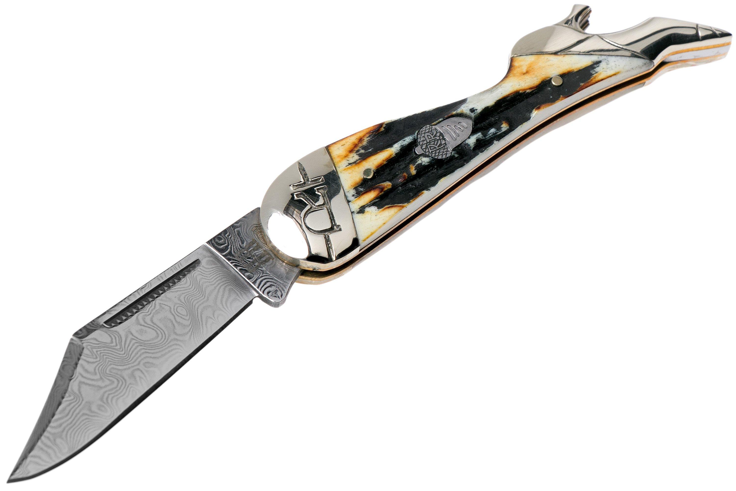 Rough Ryder Lady Leg Knife Cinnamon Stag RR2162 Damascus slipjoint ...