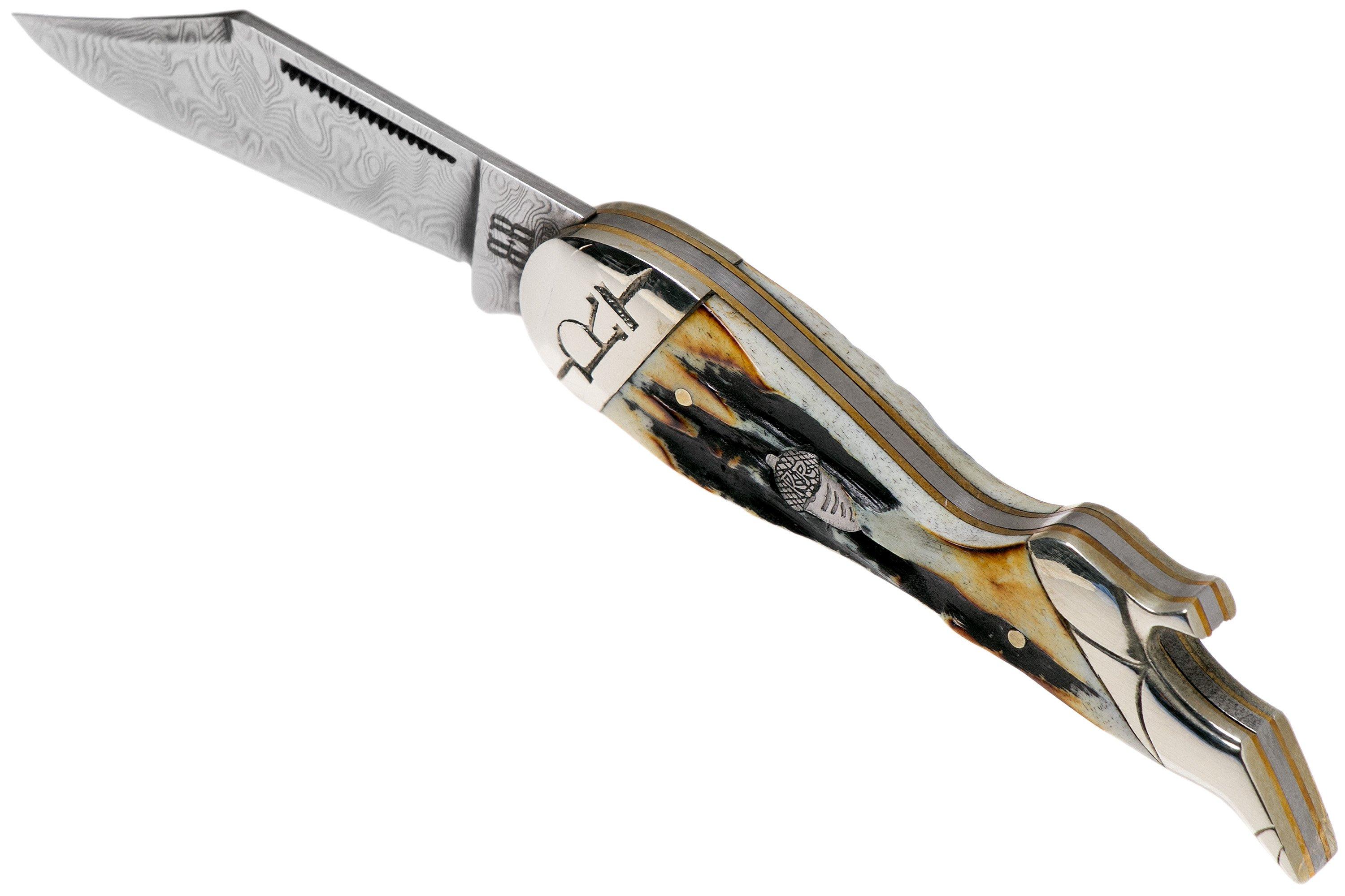 Rough Ryder Lady Leg Knife Cinnamon Stag RR2162 Damascus slipjoint ...