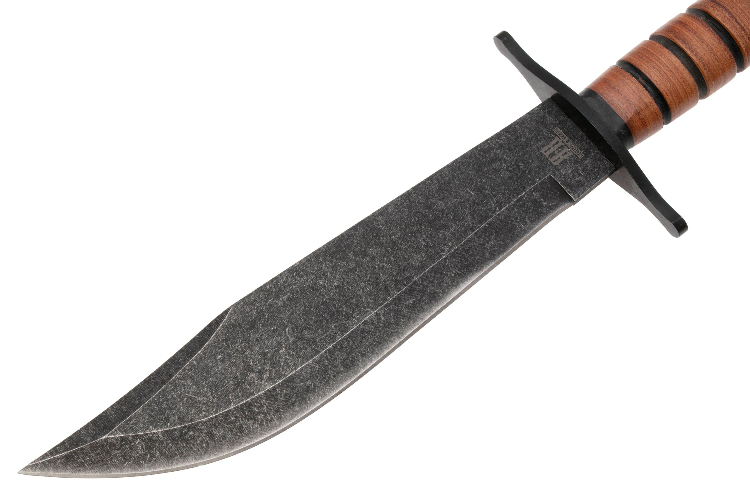 Rough Ryder Combat Bowie RR2586, Blackwashed Stainless, Stacked Leather ...