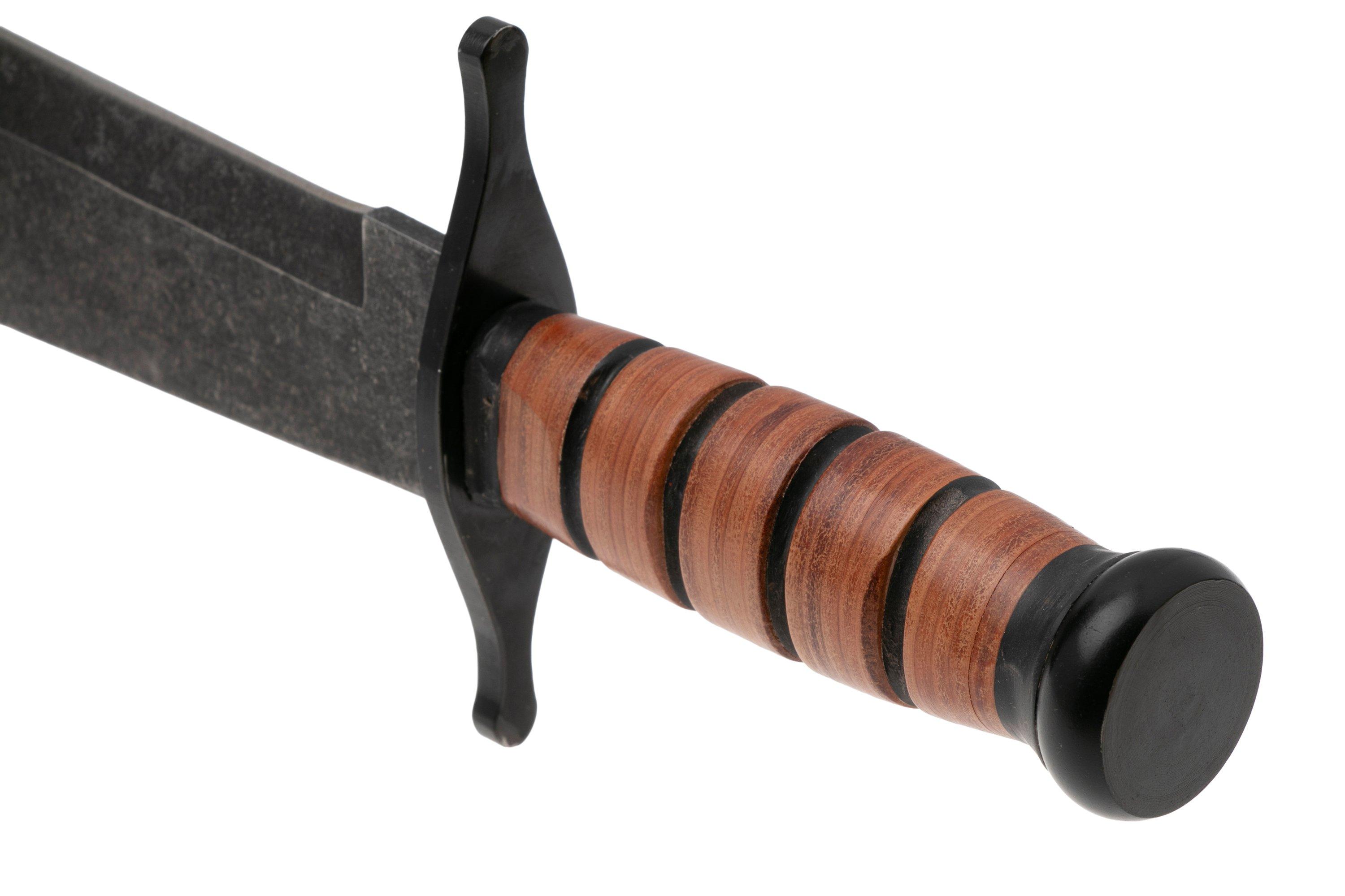 Rough Ryder Combat Bowie RR2586, Blackwashed Stainless, Stacked Leather ...